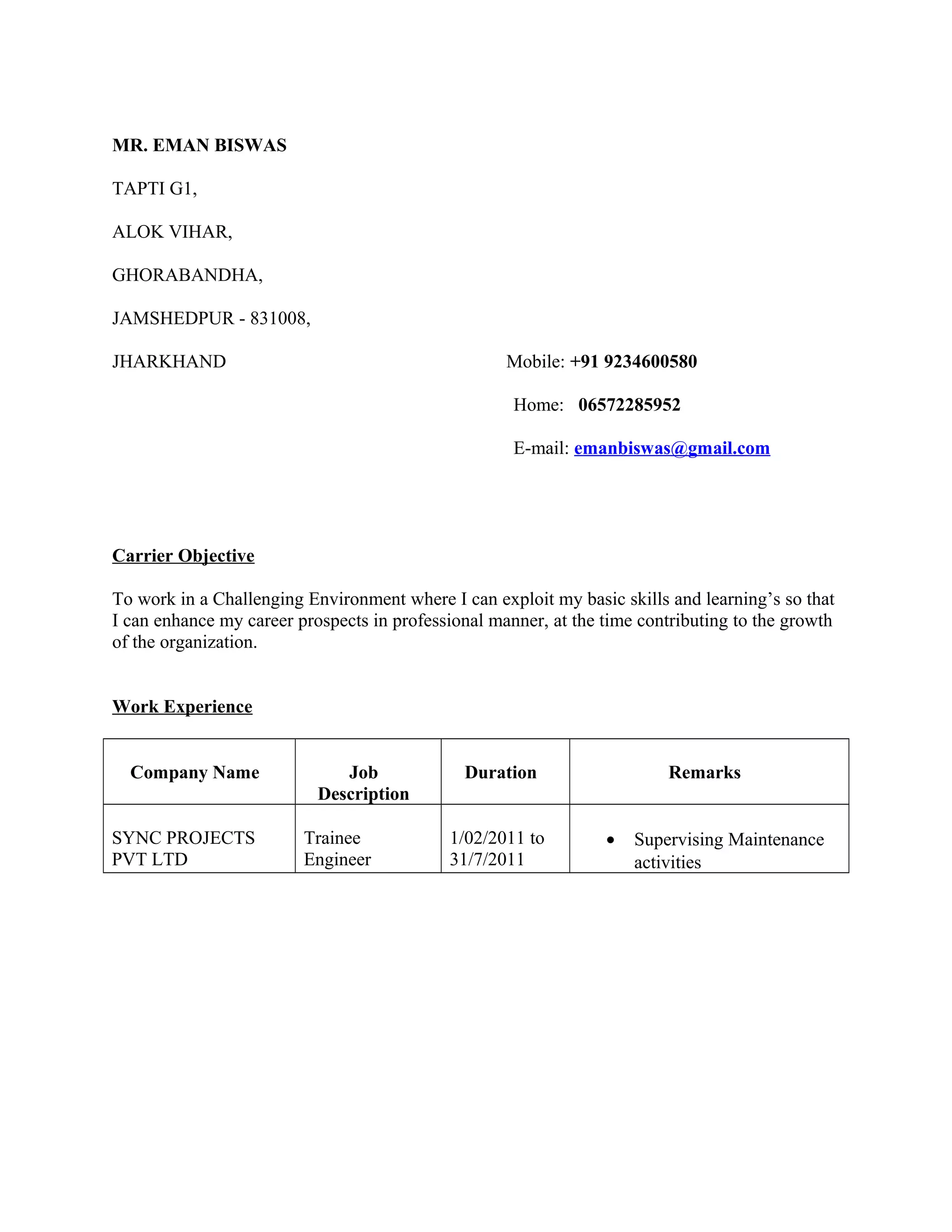 Eman Biswas CV | DOC