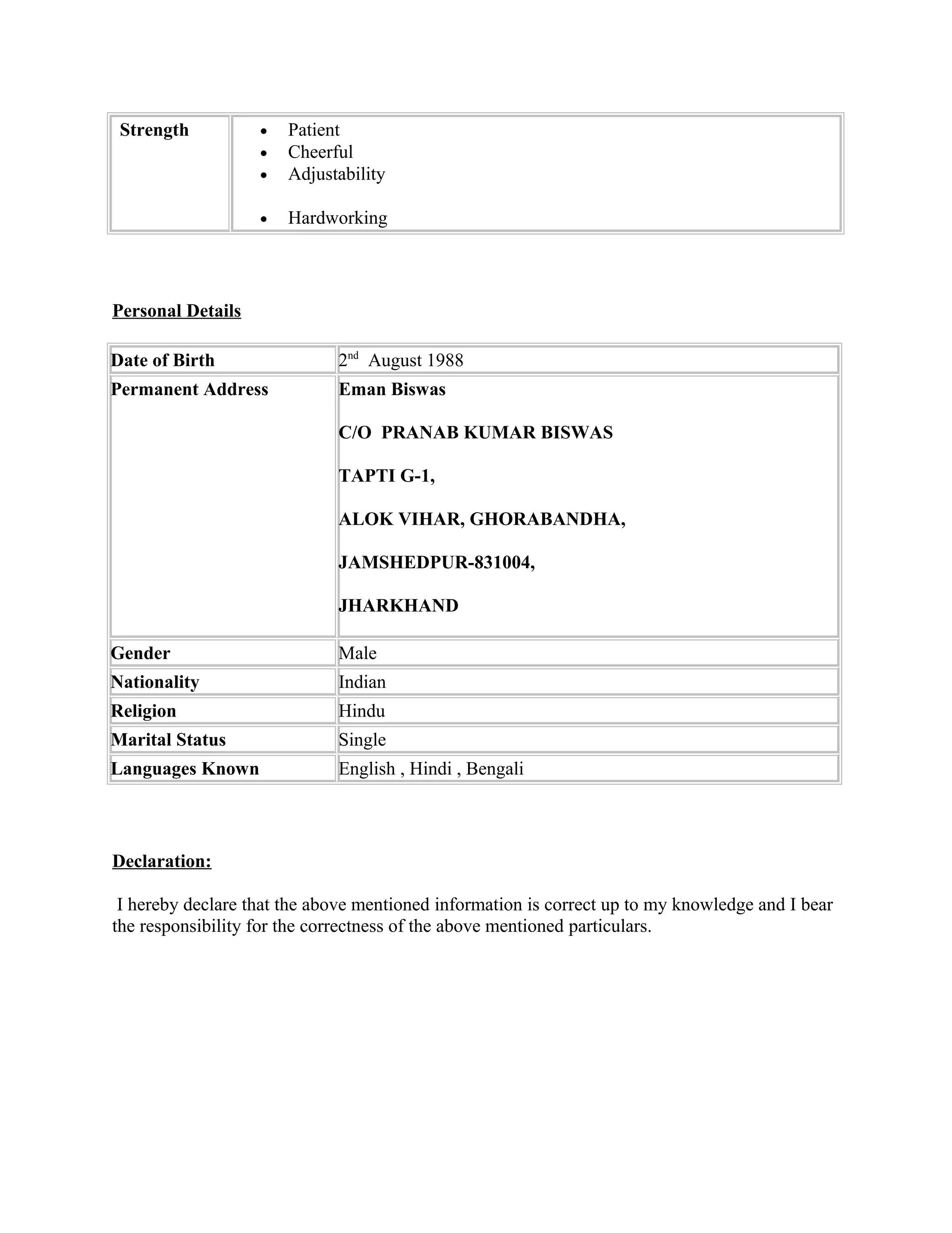 Eman Biswas CV | DOC
