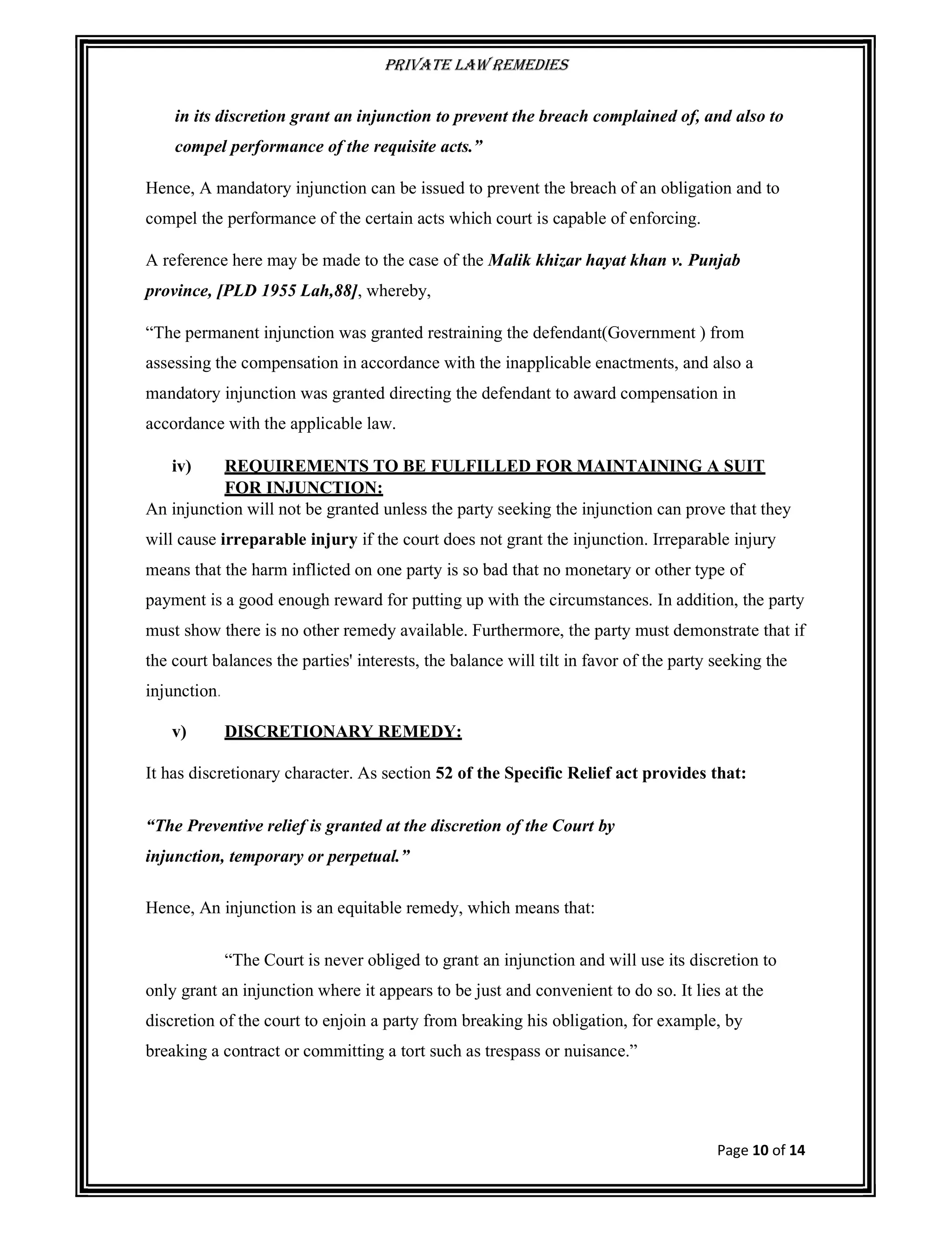 Brief Private Law Remedies in Administrative Law | PDF