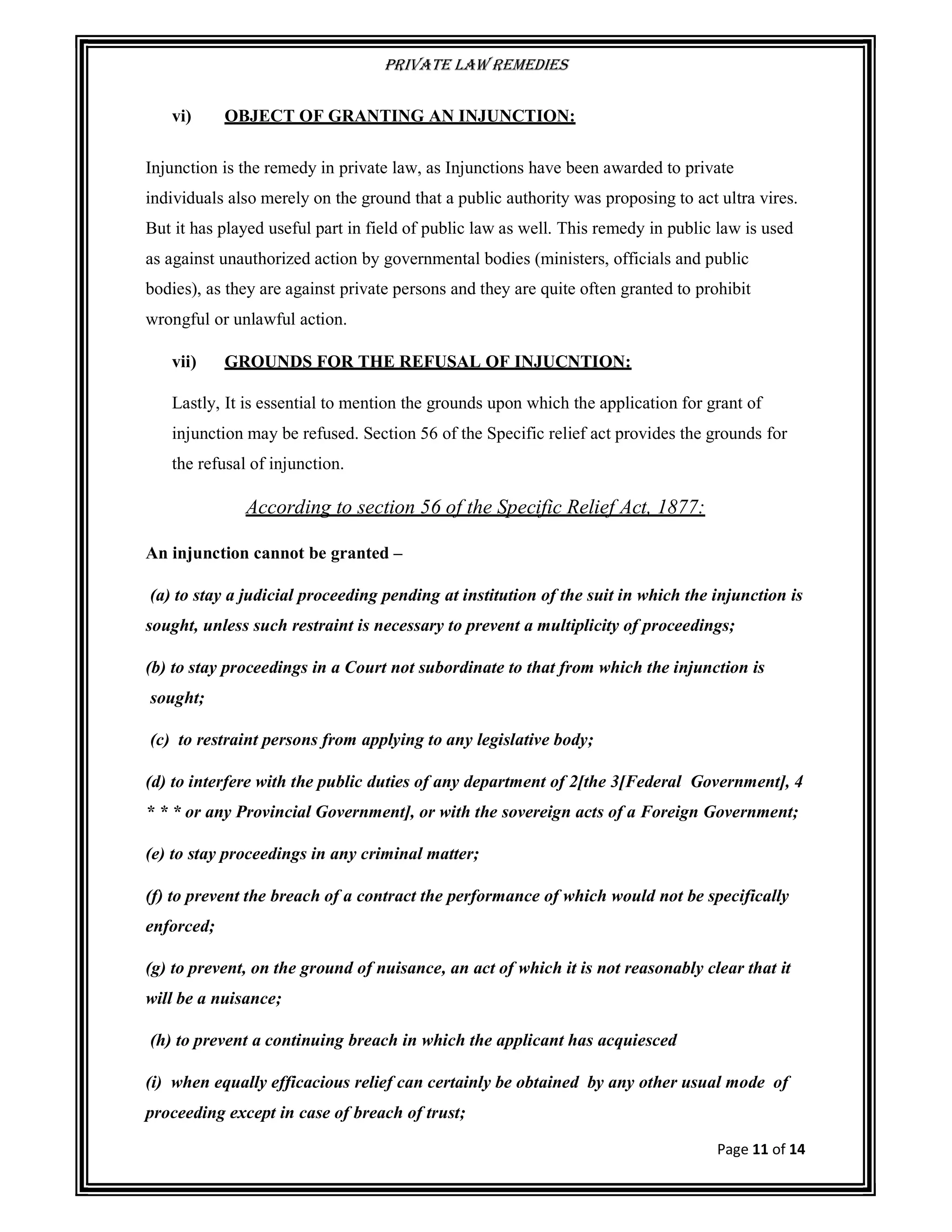 Brief Private Law Remedies in Administrative Law | PDF