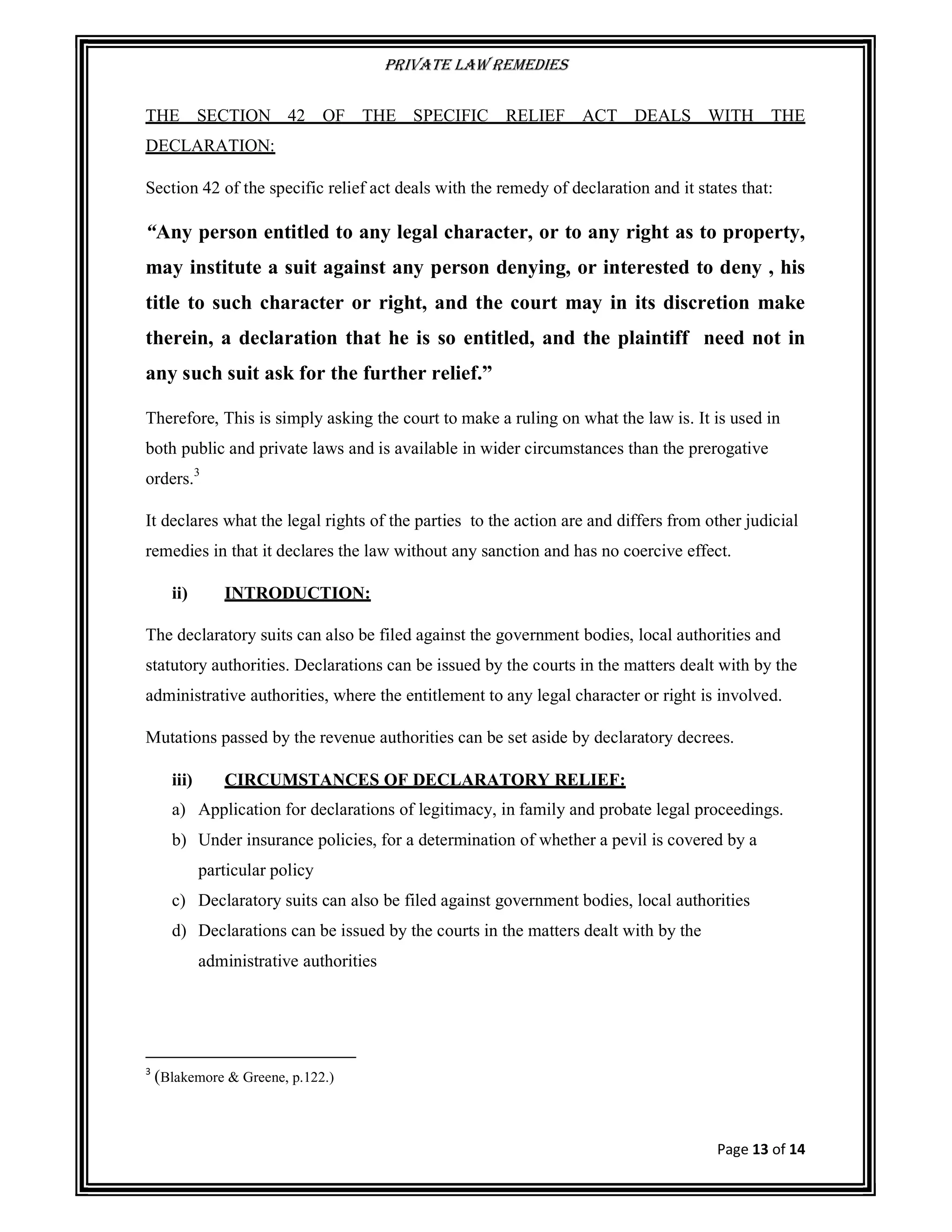 Brief Private Law Remedies in Administrative Law | PDF