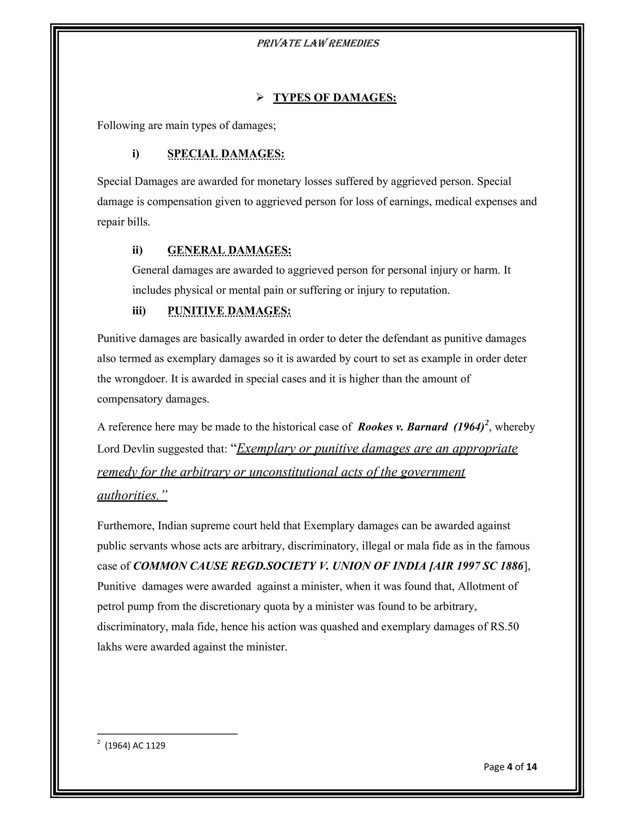 Brief Private Law Remedies in Administrative Law | PDF