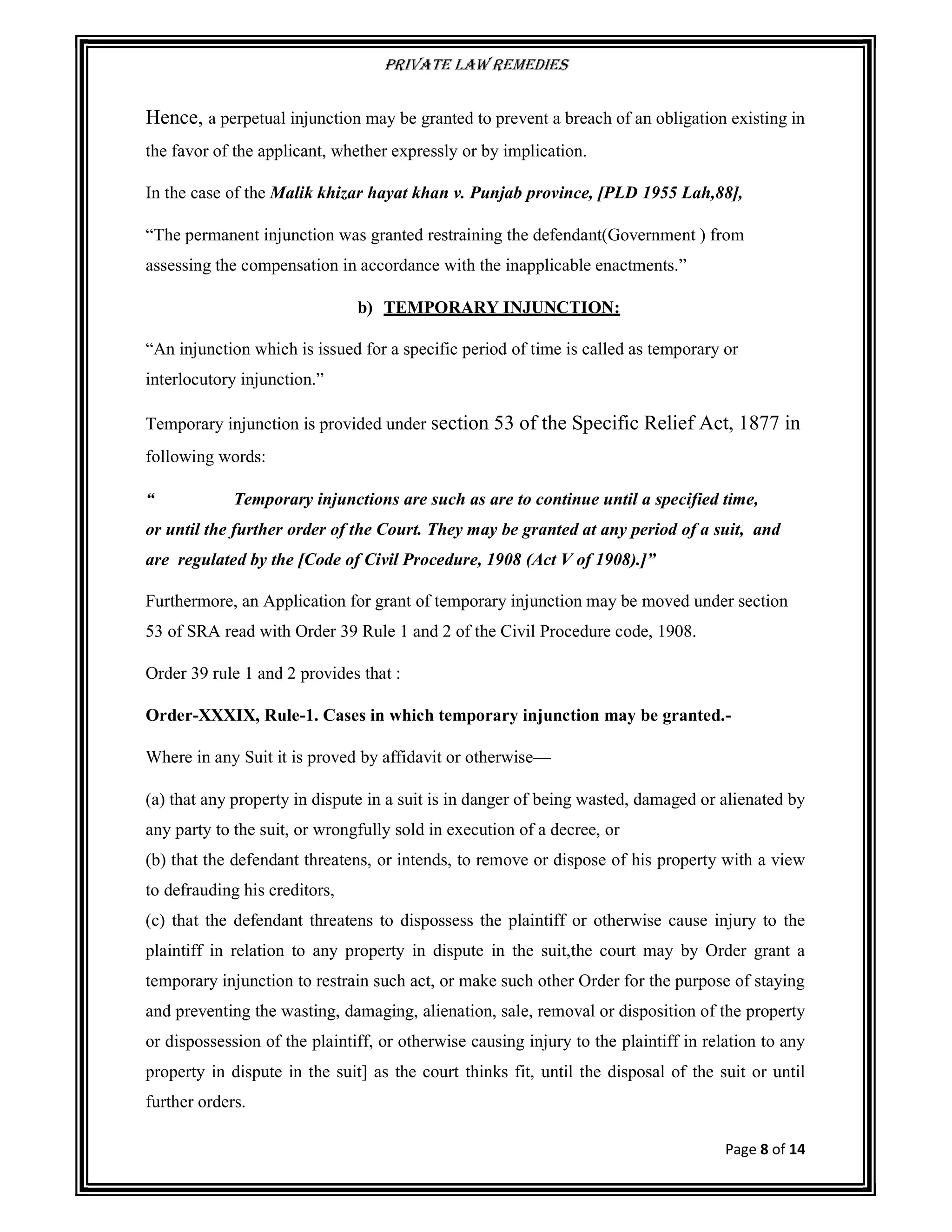 Brief Private Law Remedies in Administrative Law | PDF