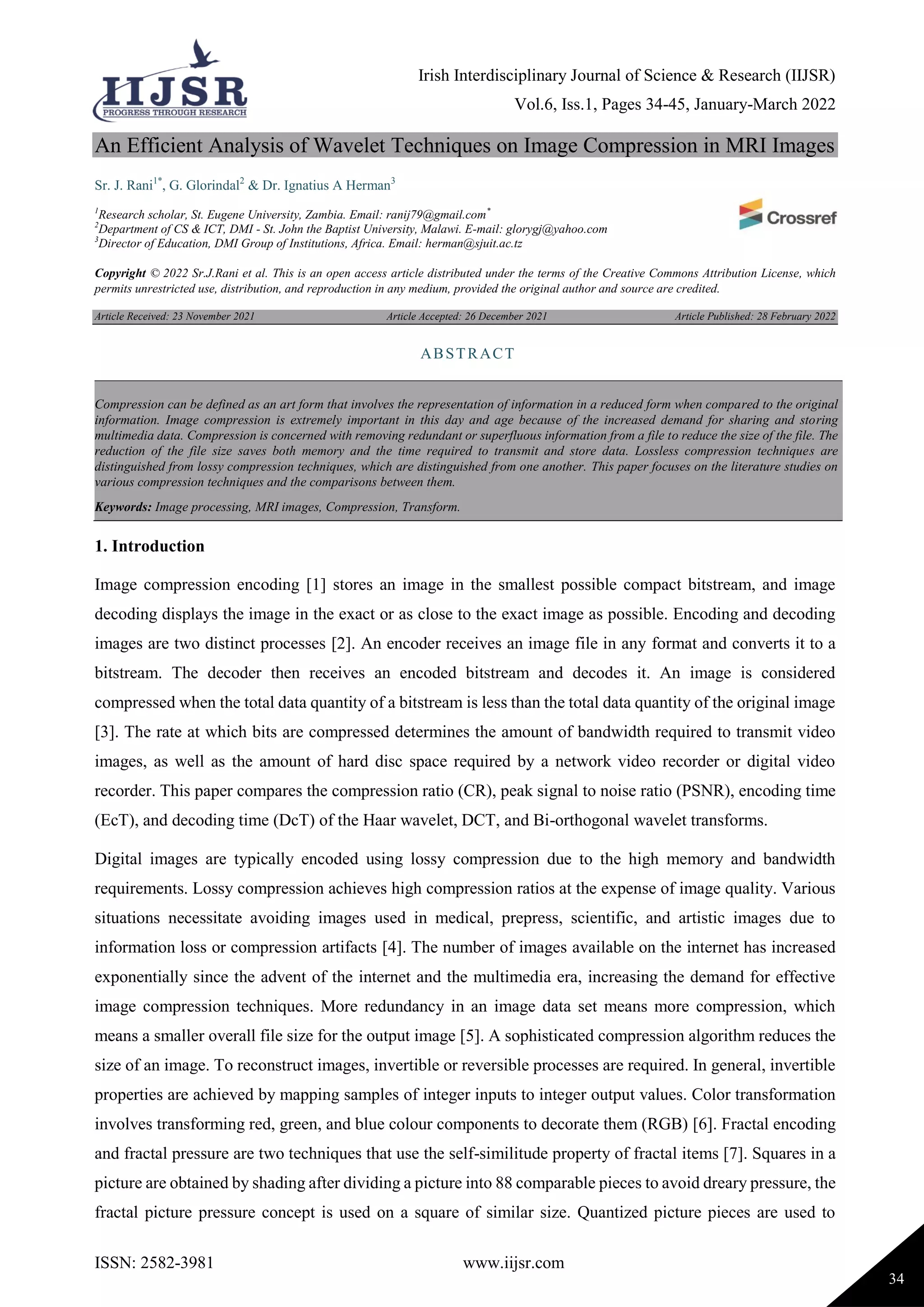 An Efficient Analysis of Wavelet Techniques on Image Compression in MRI ...
