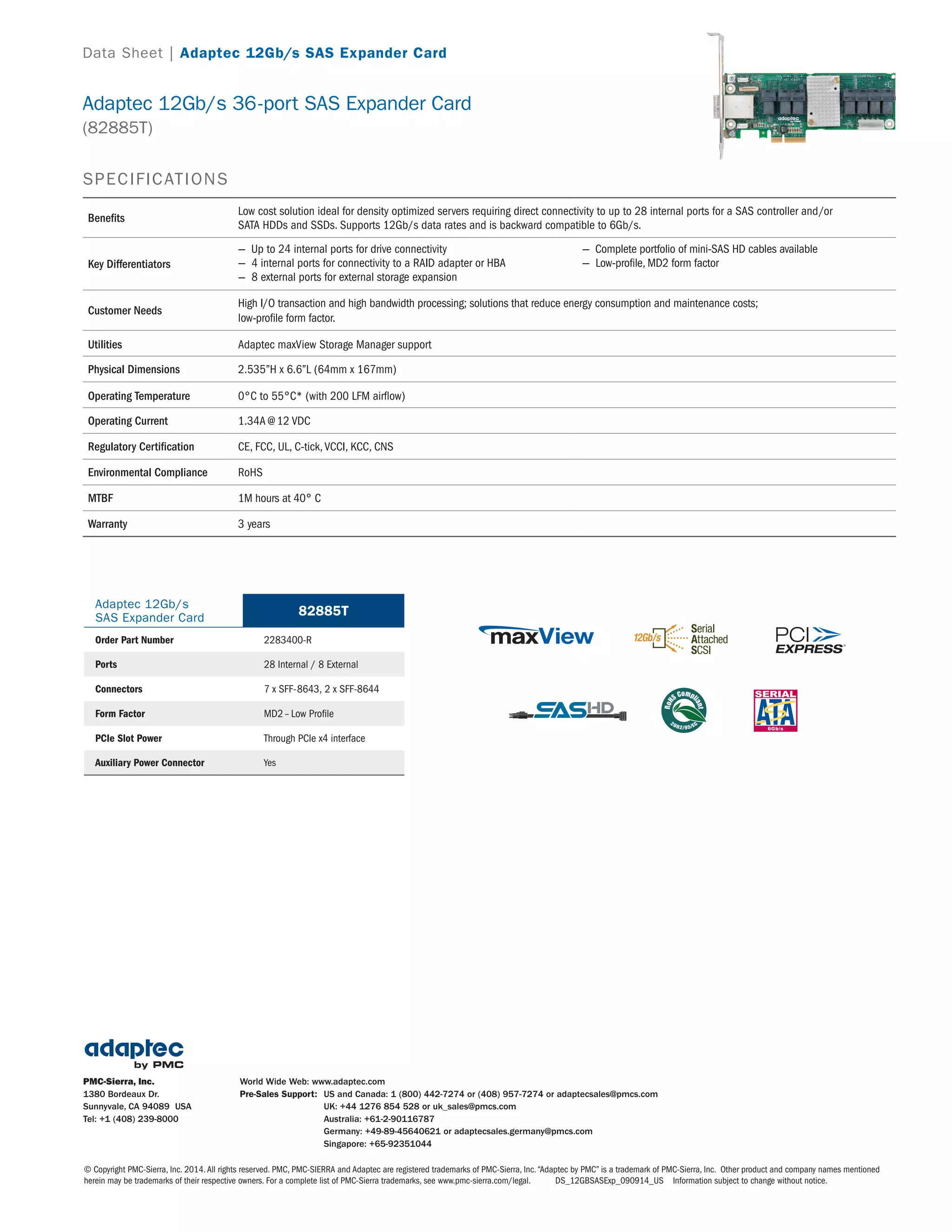 Adaptec 12Gb/s SAS Expander Card | PDF