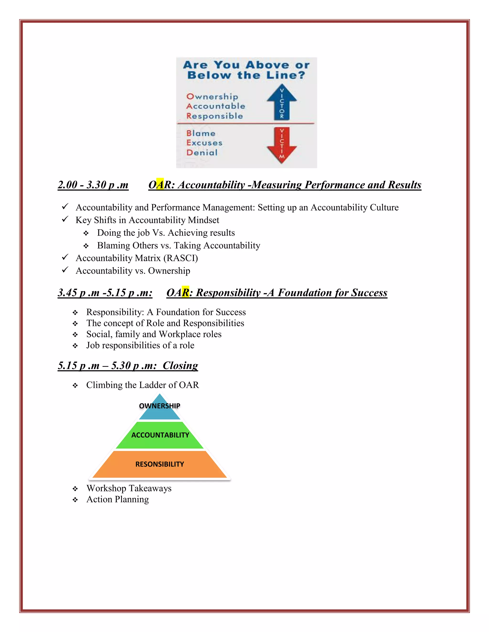 OAR (Ownership, Accountability & Responsibility) Workshop | PDF