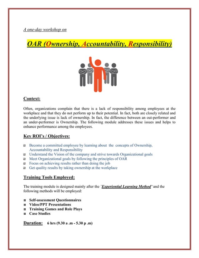 OAR (Ownership, Accountability & Responsibility) Workshop | PDF | Human ...