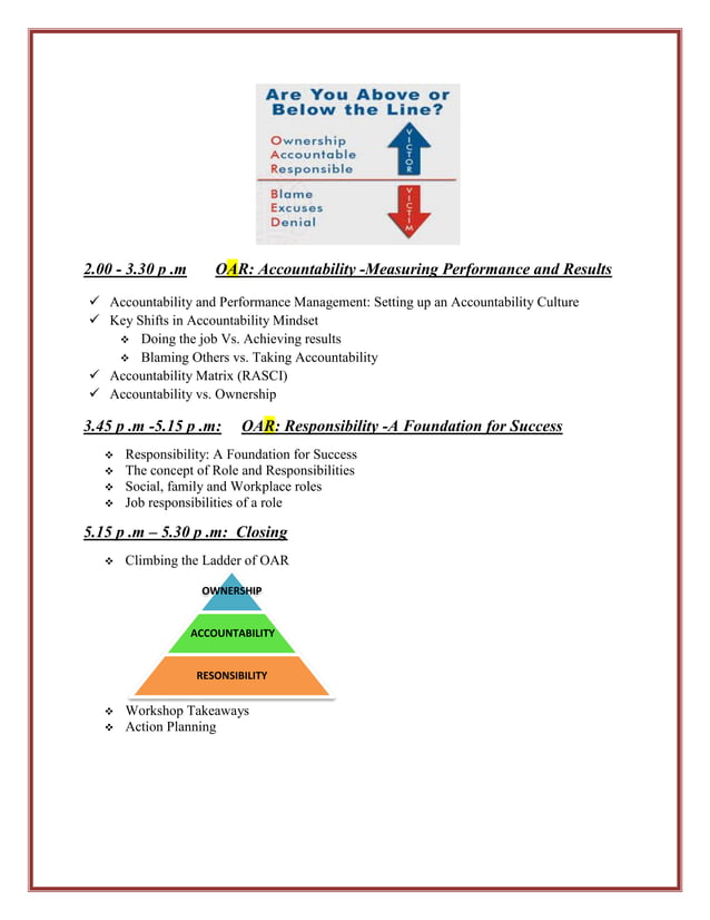 OAR (Ownership, Accountability & Responsibility) Workshop | PDF | Human ...
