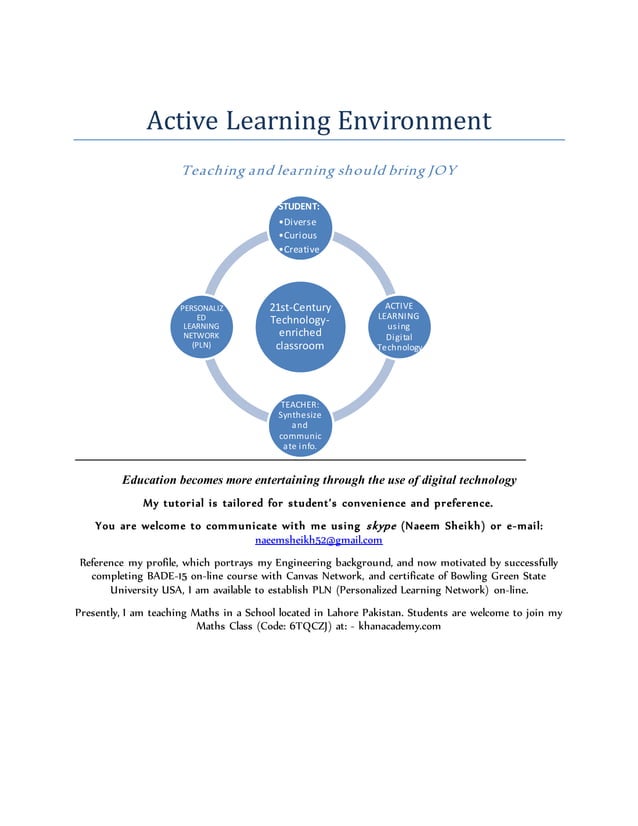 Active learning environment | DOCX | Education