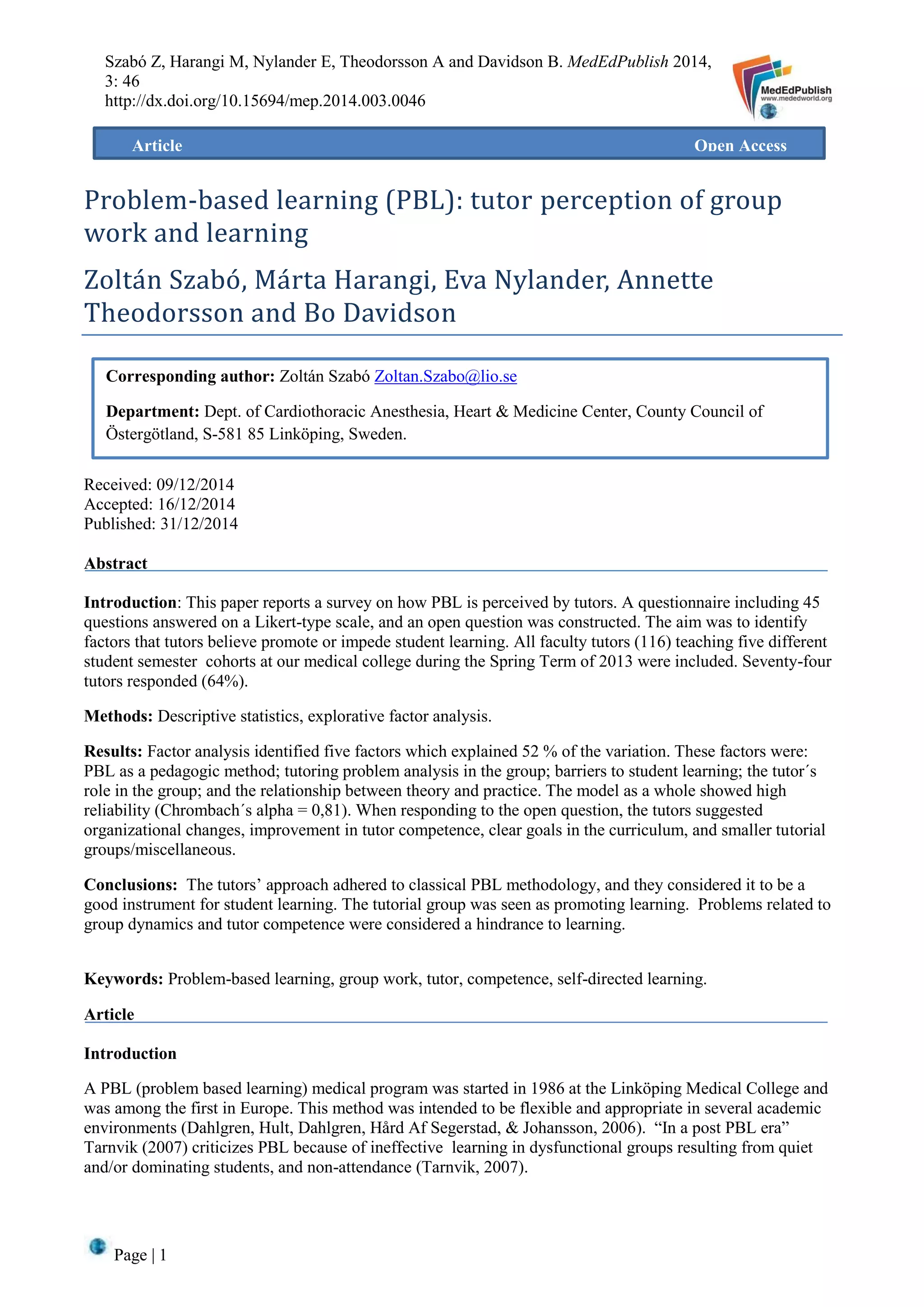 Problem-based-learning-(PBL)-tutor-perception-of-group-work-and ...