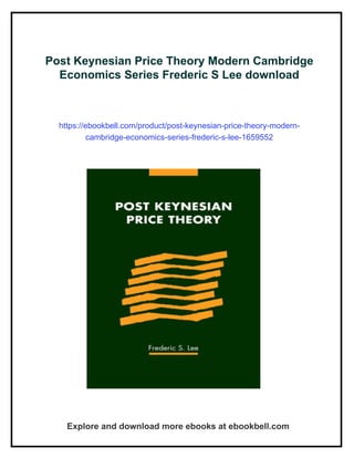 Post Keynesian Price Theory Modern Cambridge Economics Series Frederic ...