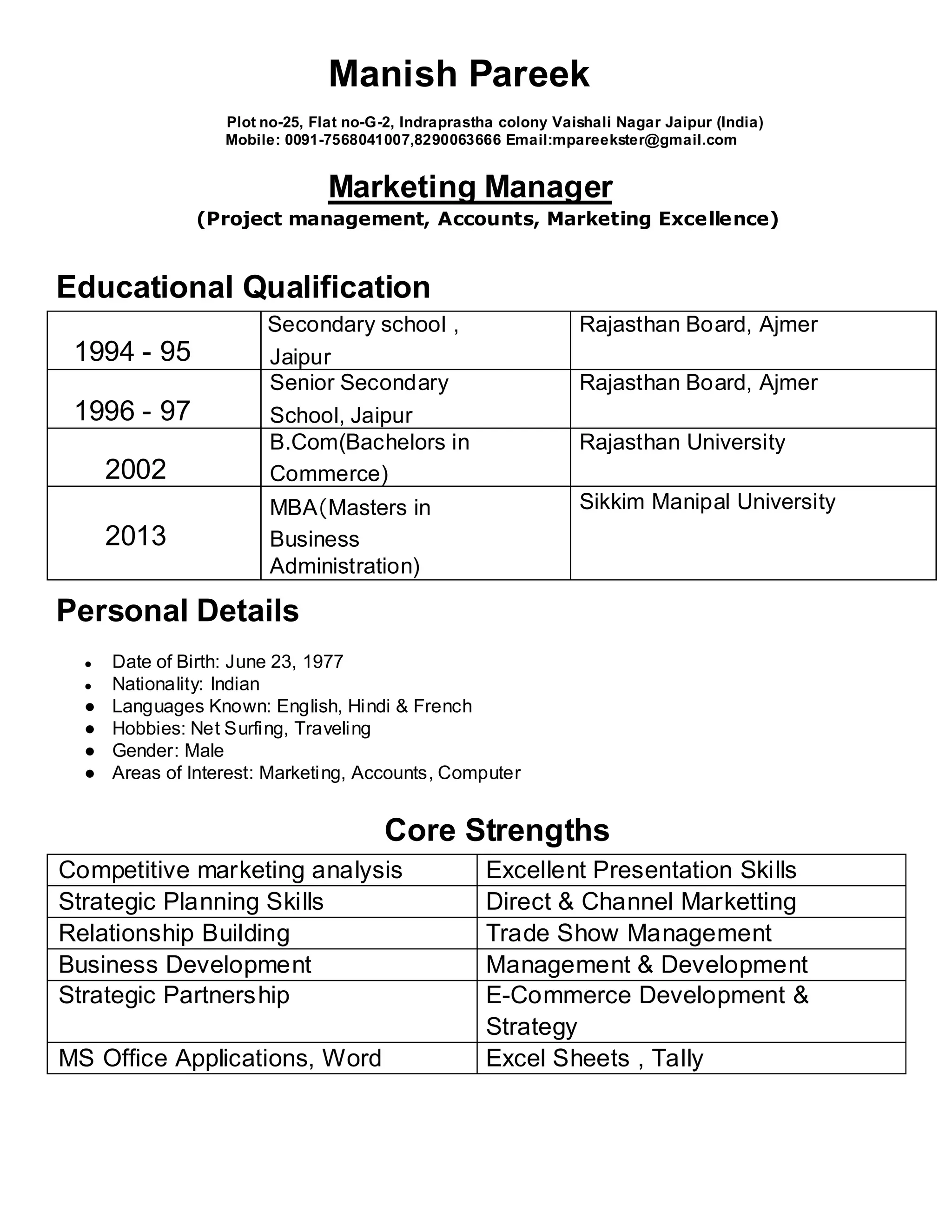 MANISH PAREEK CV | PDF