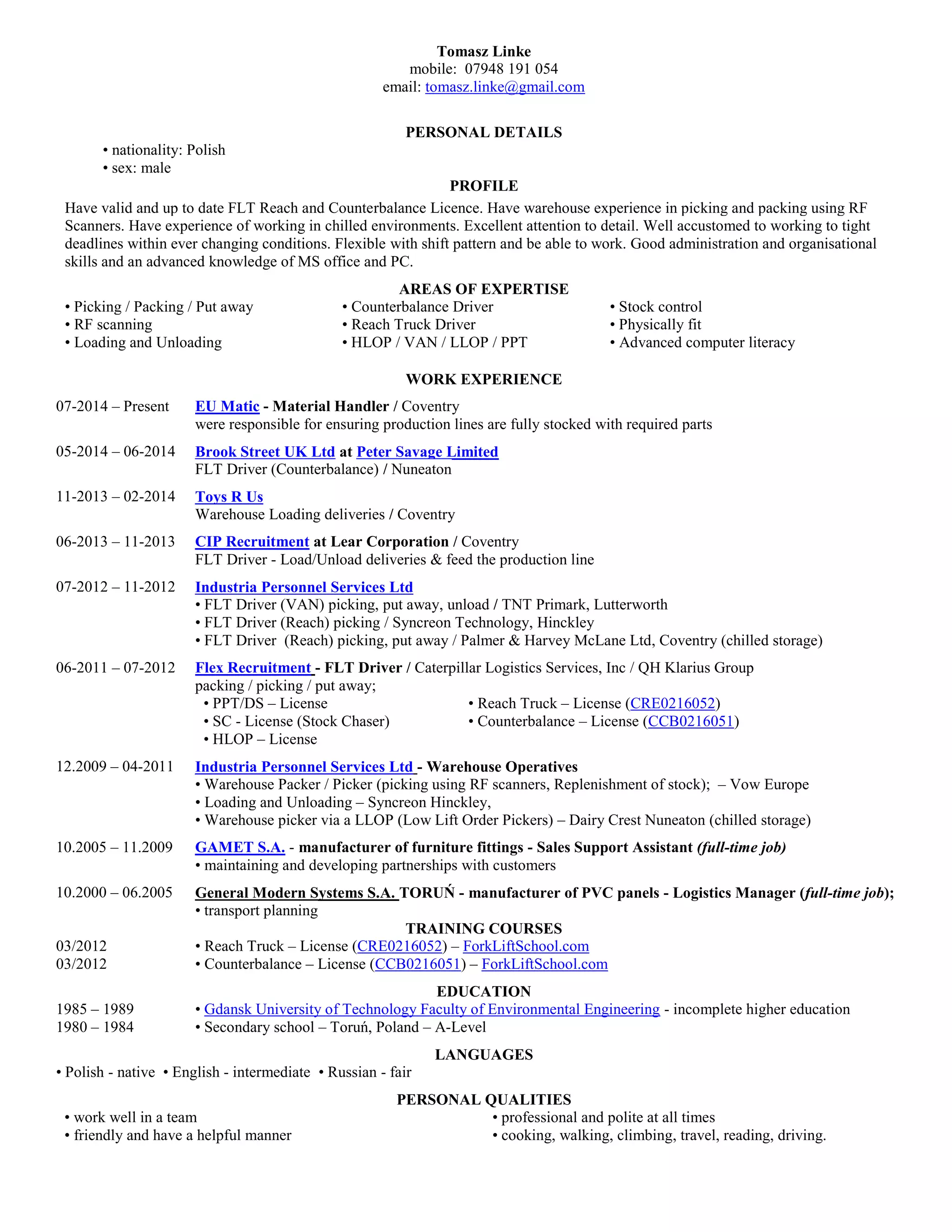 Tomasz_Linke_CV (UK) new | PDF