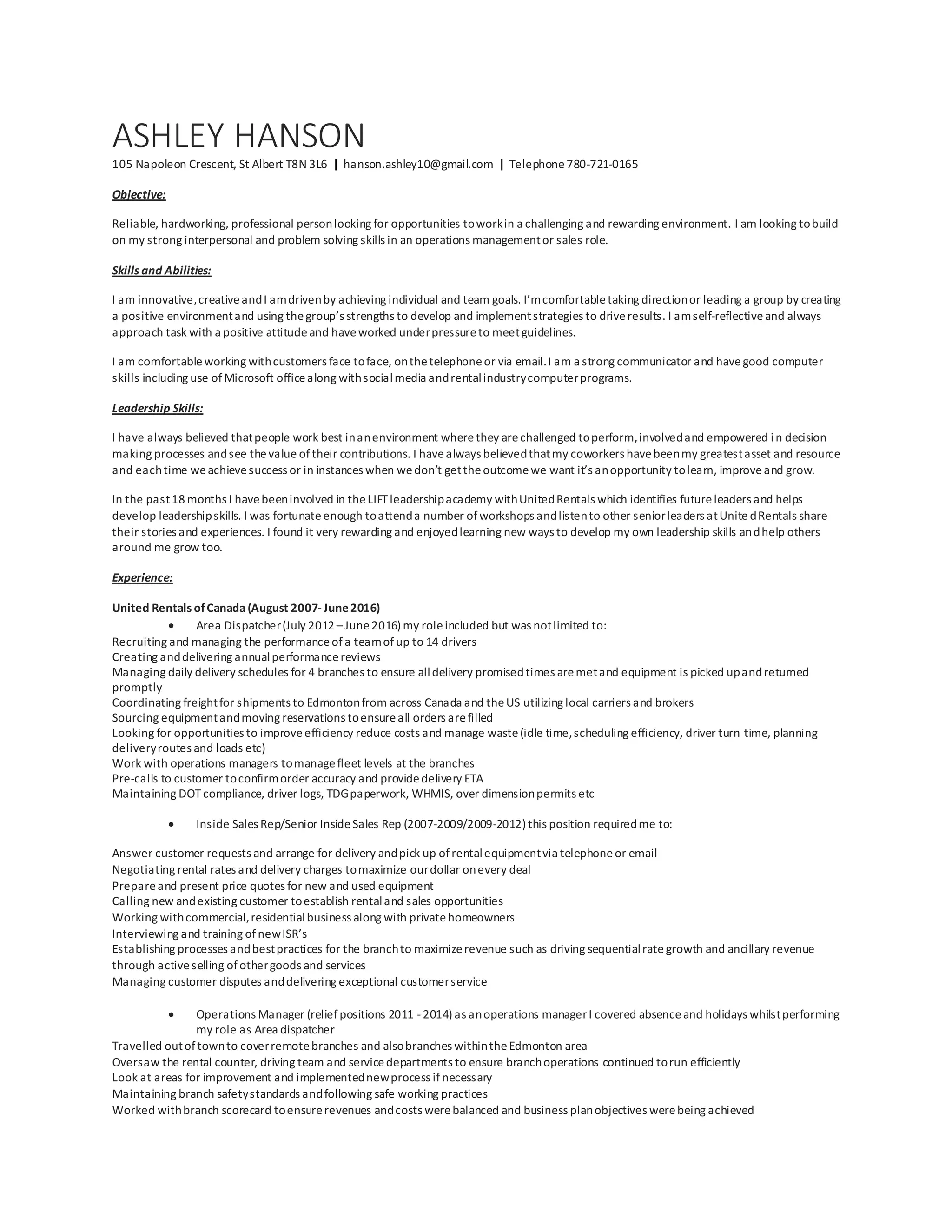 Ashley Hanson resume | PDF