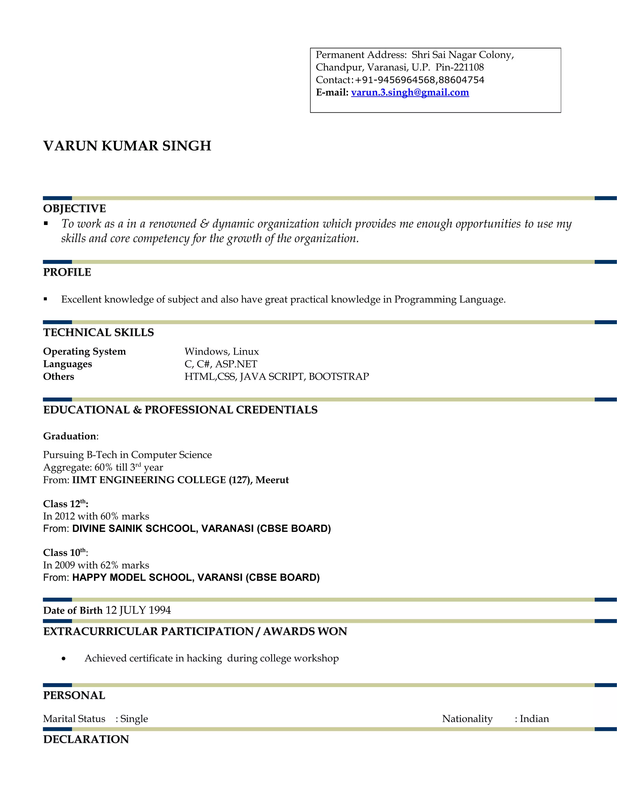 varun resume | DOC