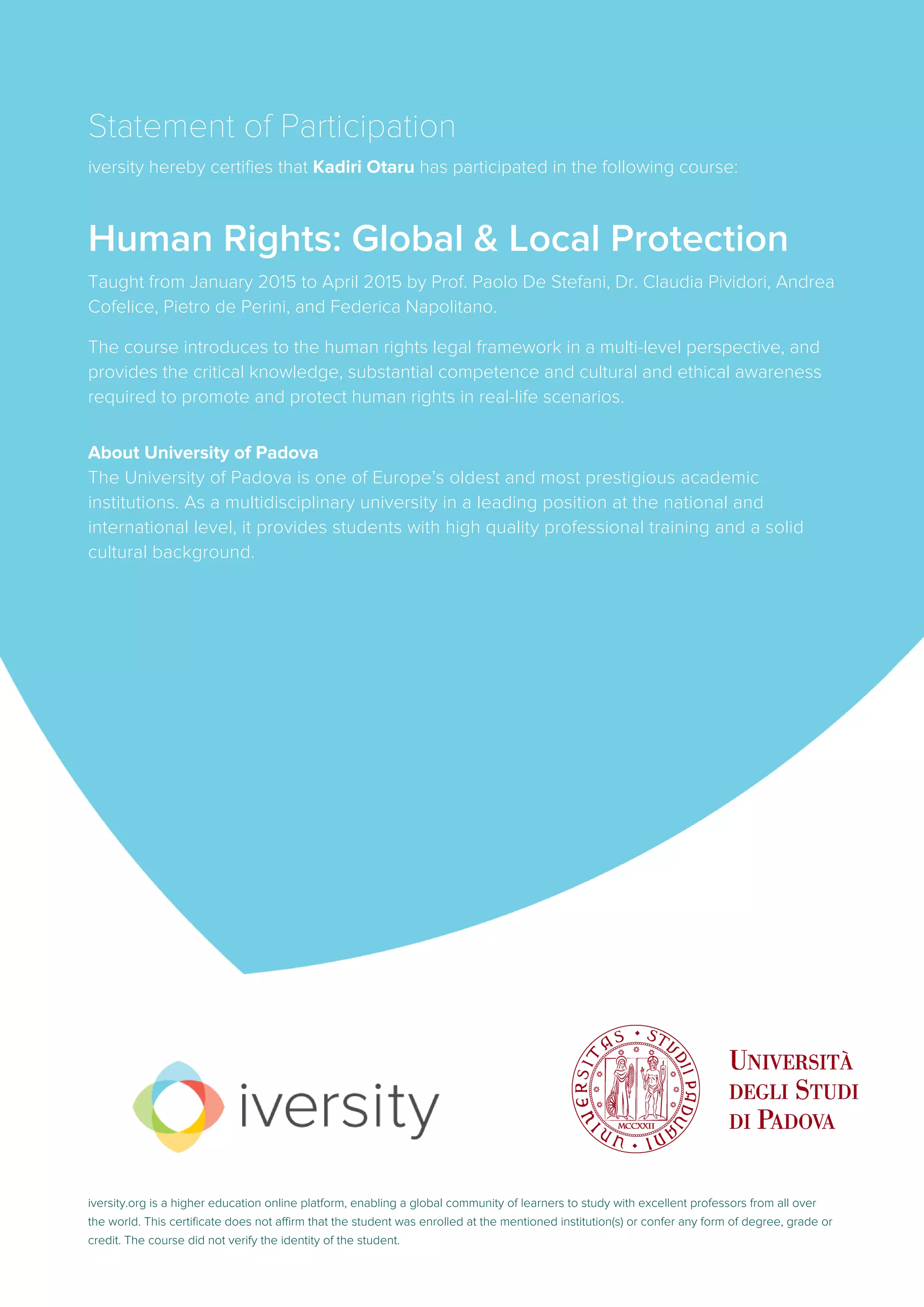 Human Rights MOOC Certificate | PDF