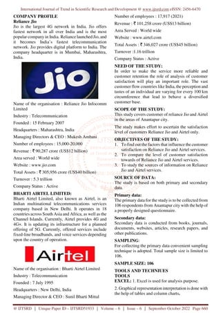 A Comparative Analysis on Customer Satisfaction towards Reliance Jio ...