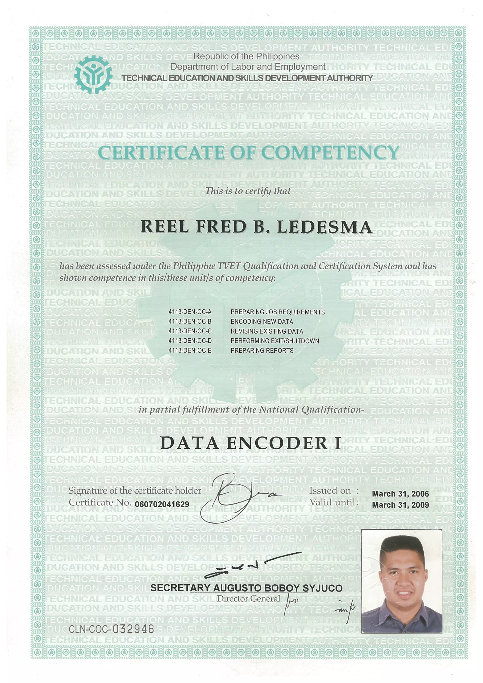 T.E.S.D.A. Cebu_Certificate of Competency | PDF