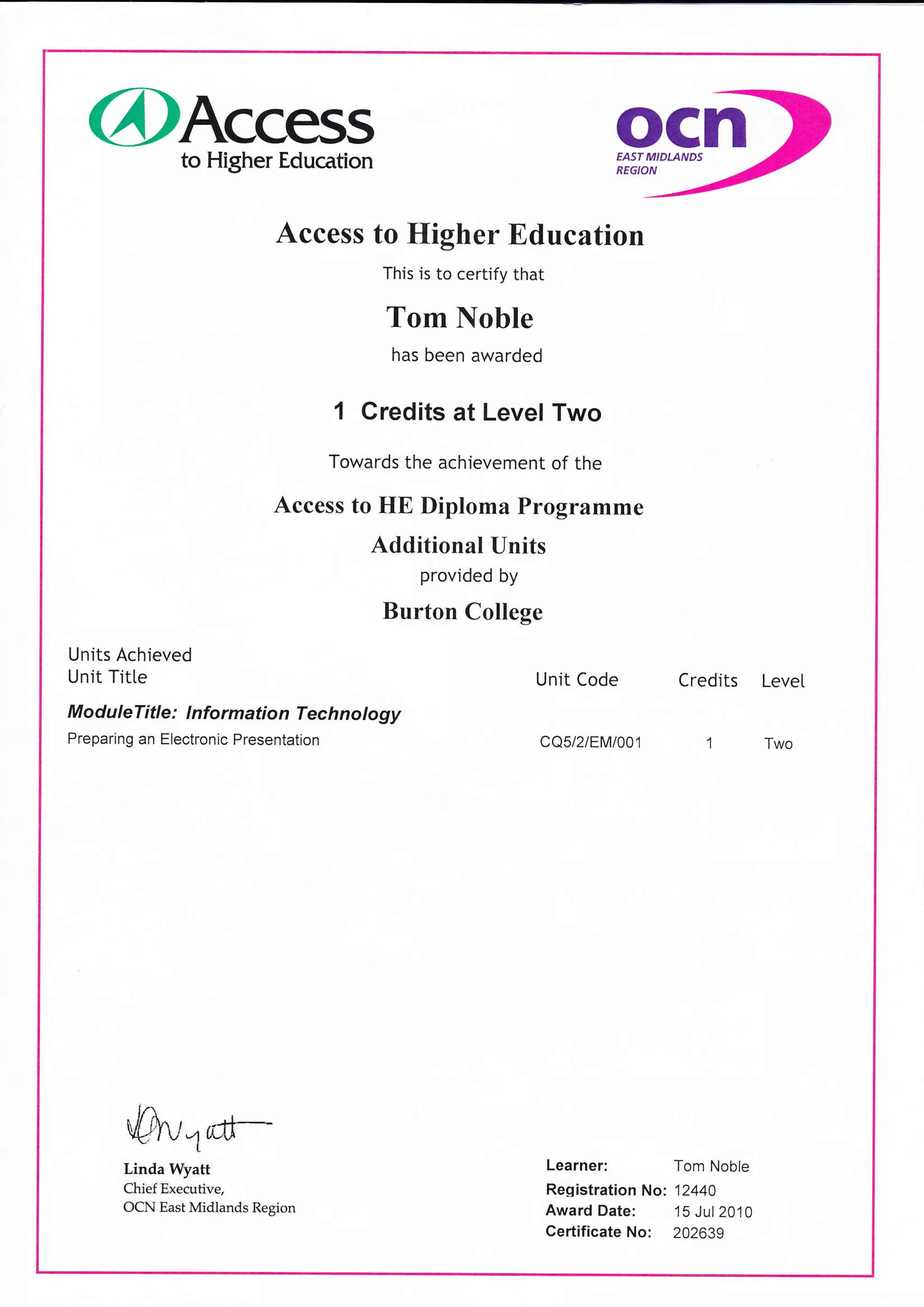 OCN lvl 2 Access to H.E | PDF