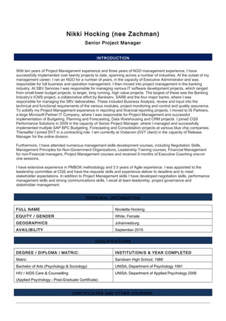 Nikki Hocking (Zachman) - Resume July 2015 | PDF