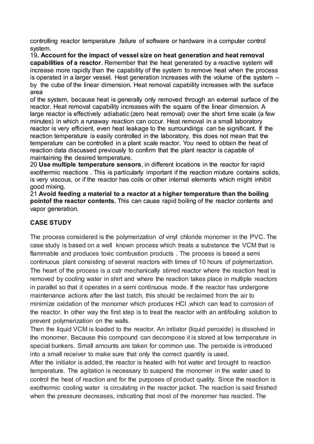 chemical reactor runaway case study | DOCX | Chemistry | Science