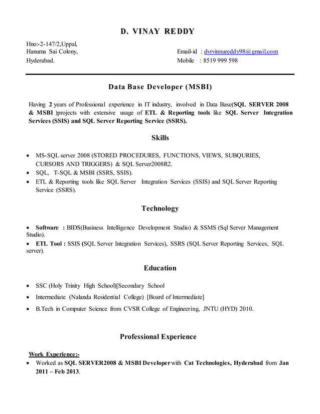 vinay reddy resume 2yrs | DOCX