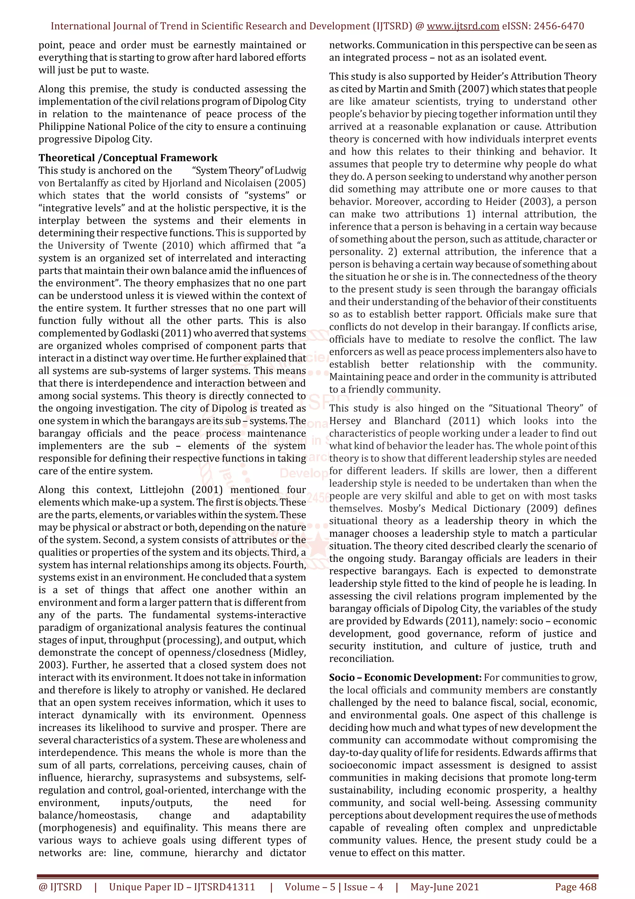 Civil Relations Program in Relation to Peace Process Maintenance of the ...