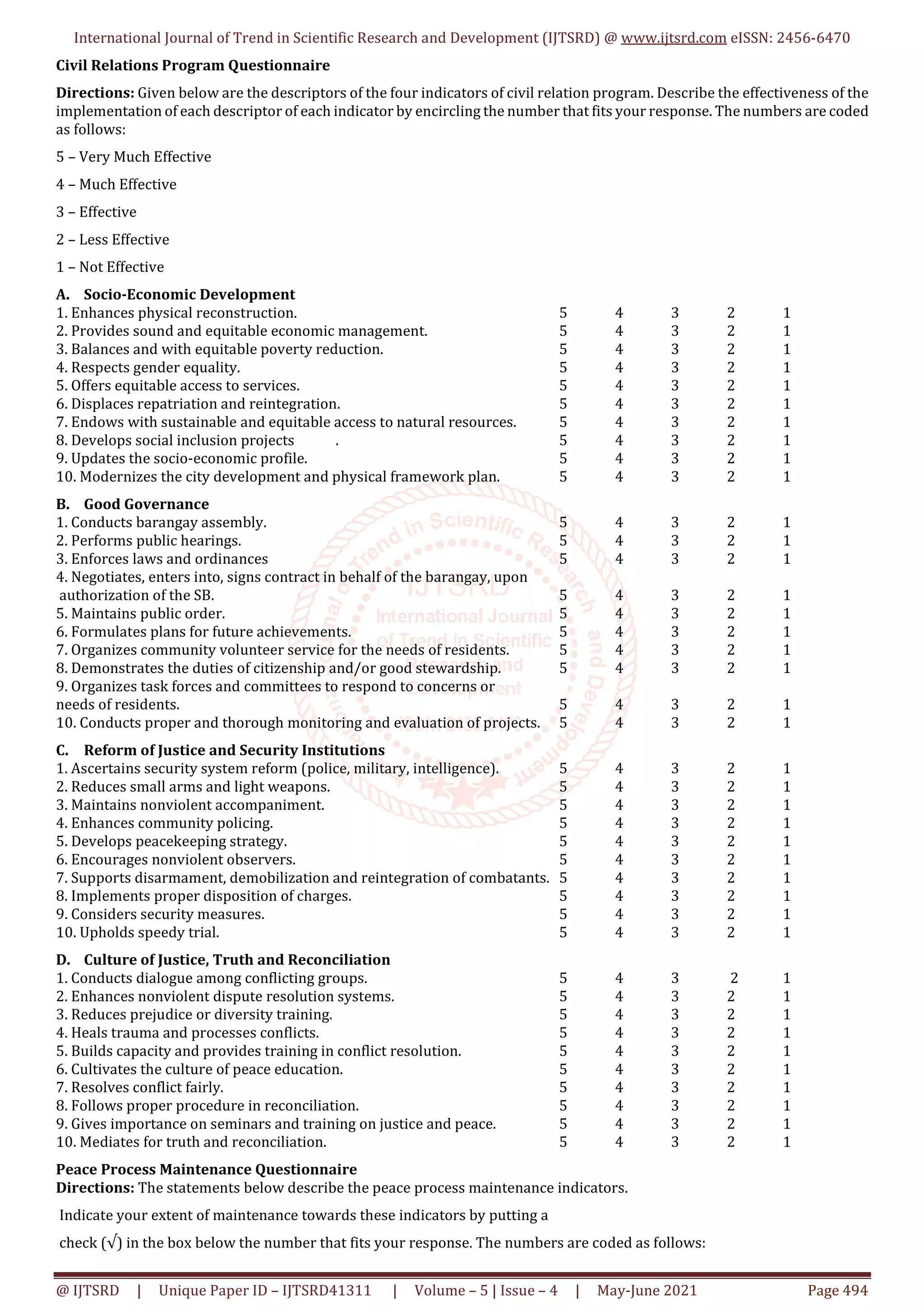 Civil Relations Program in Relation to Peace Process Maintenance of the ...