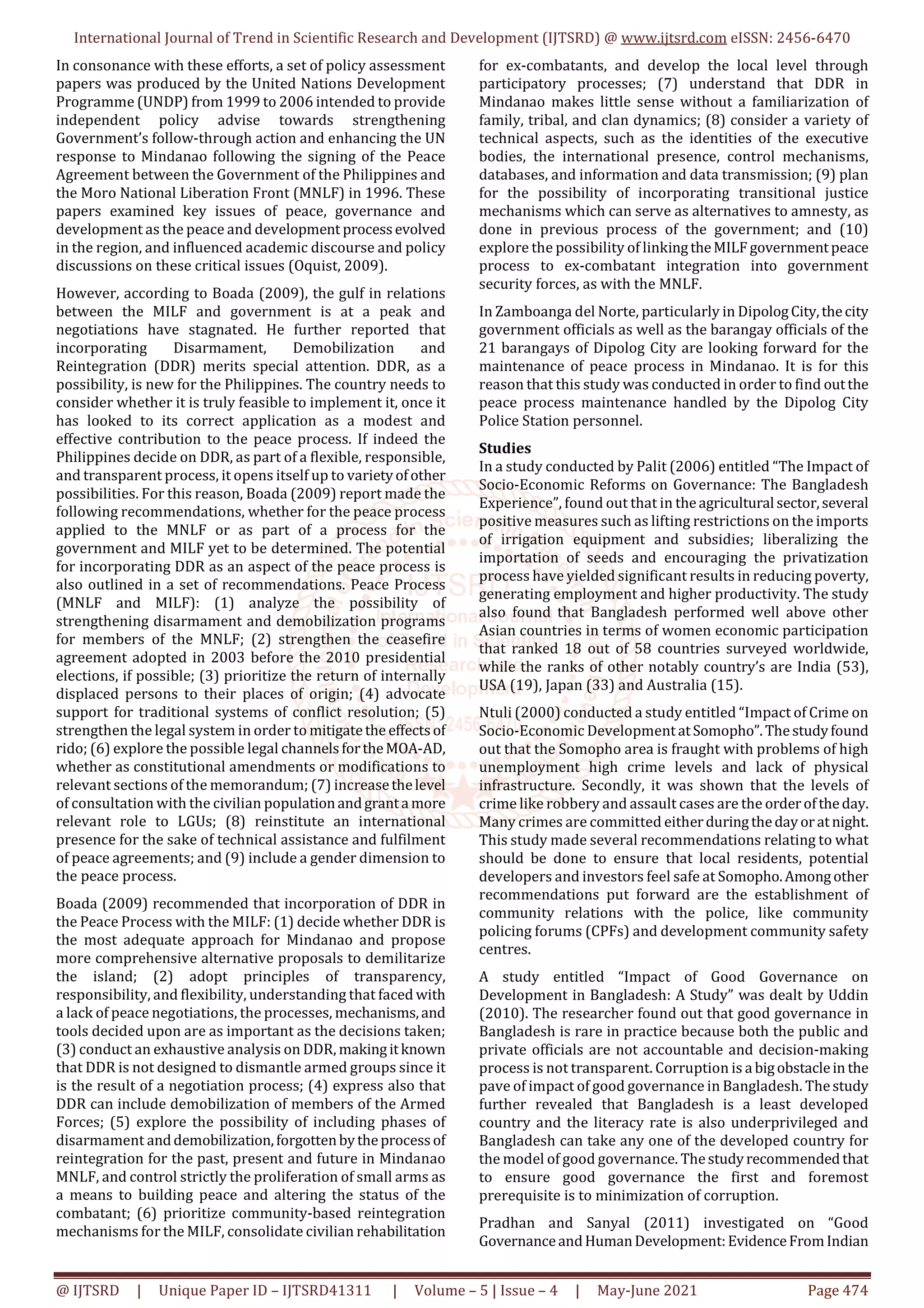 Civil Relations Program in Relation to Peace Process Maintenance of the Philippine National ...