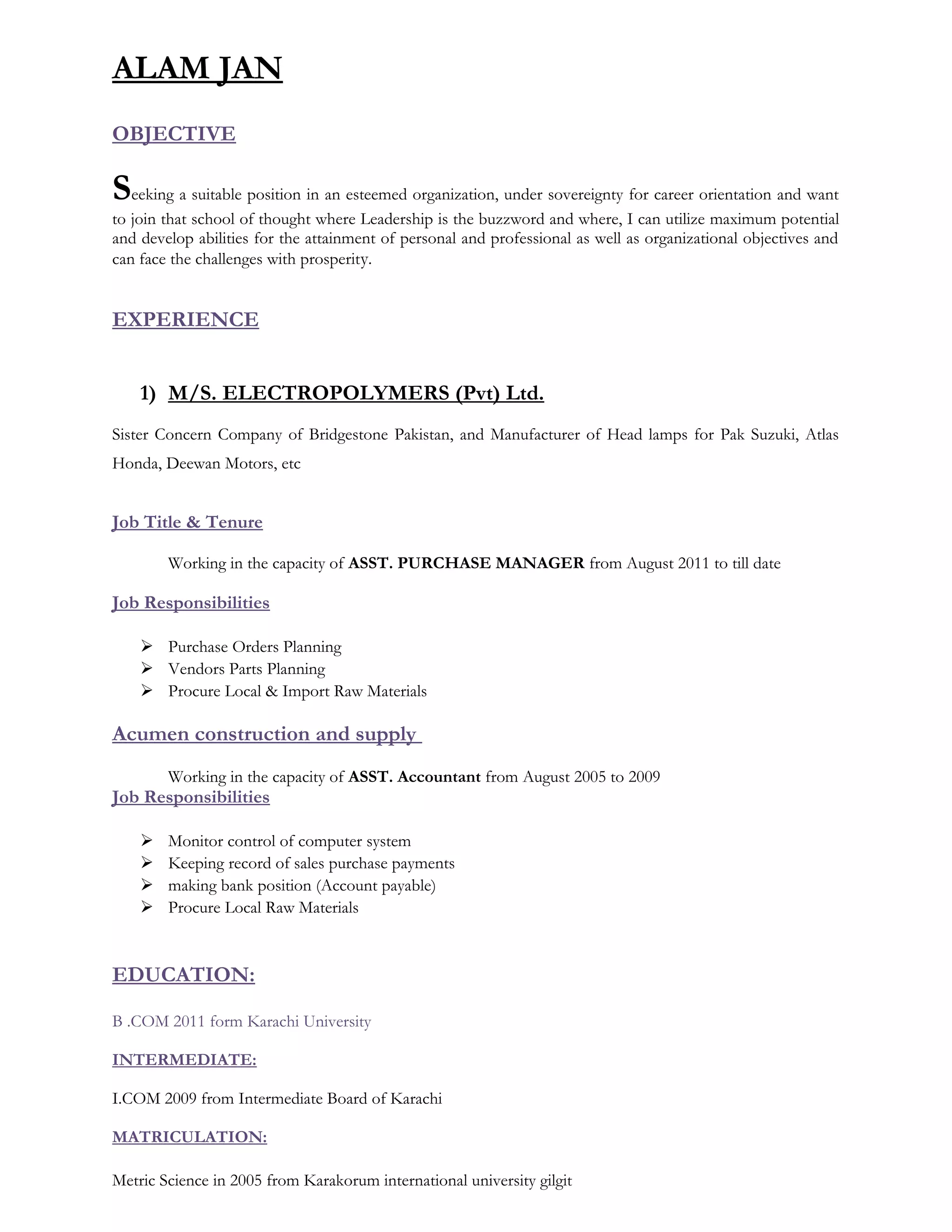 alam jan new cv | DOC