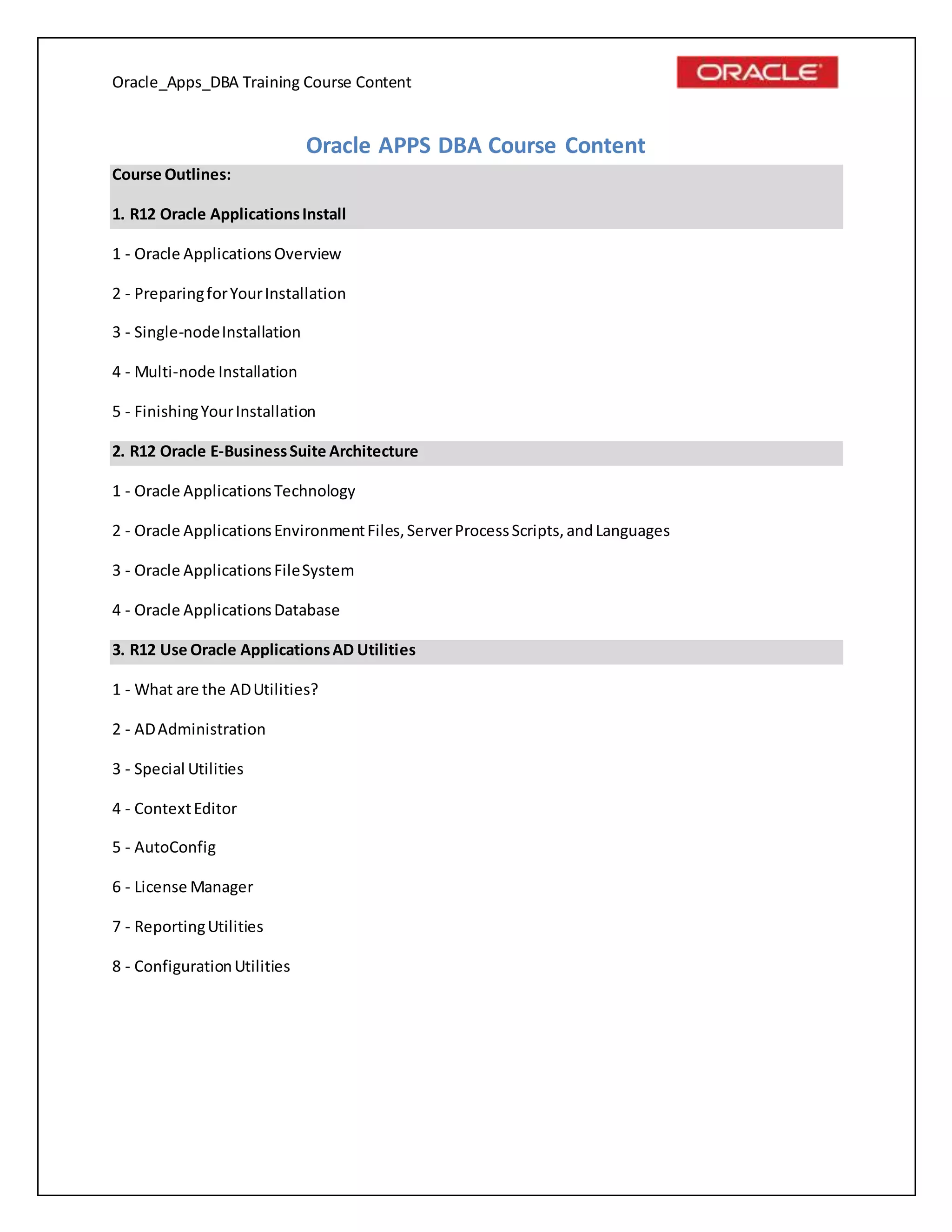 Oracle Apps Dba Course Content Docx Computer Software And
