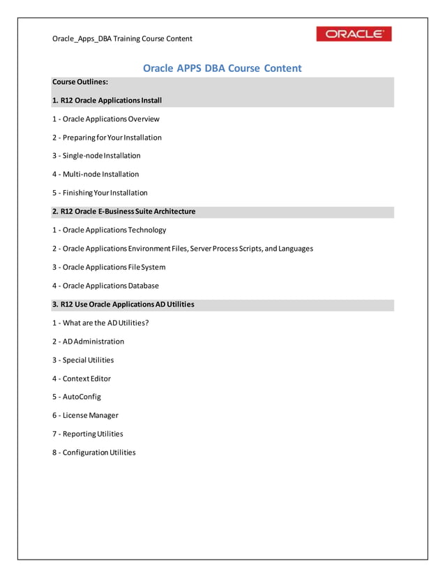 Oracle Apps Dba Course Content Pdf