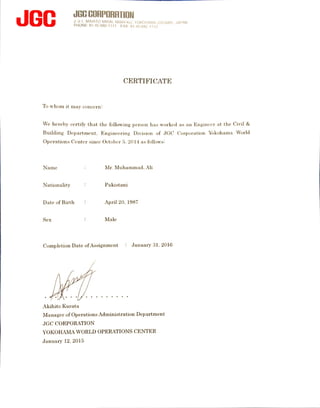 Experience letter_JGC | PDF