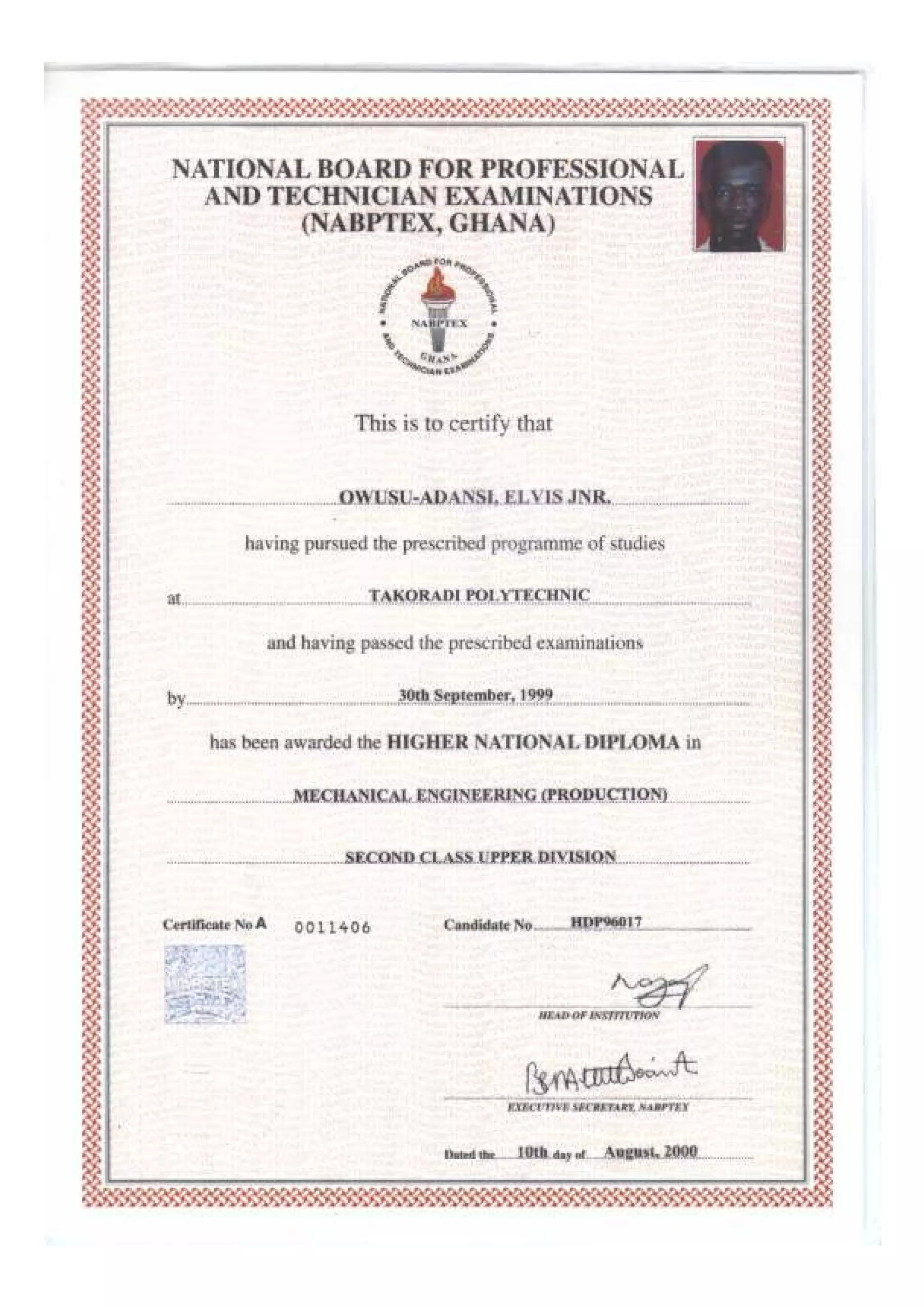 NABPTEX GHANA HND Certificate | PDF