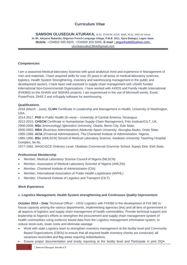 Aturaka Samson Olusegun CV + | PDF