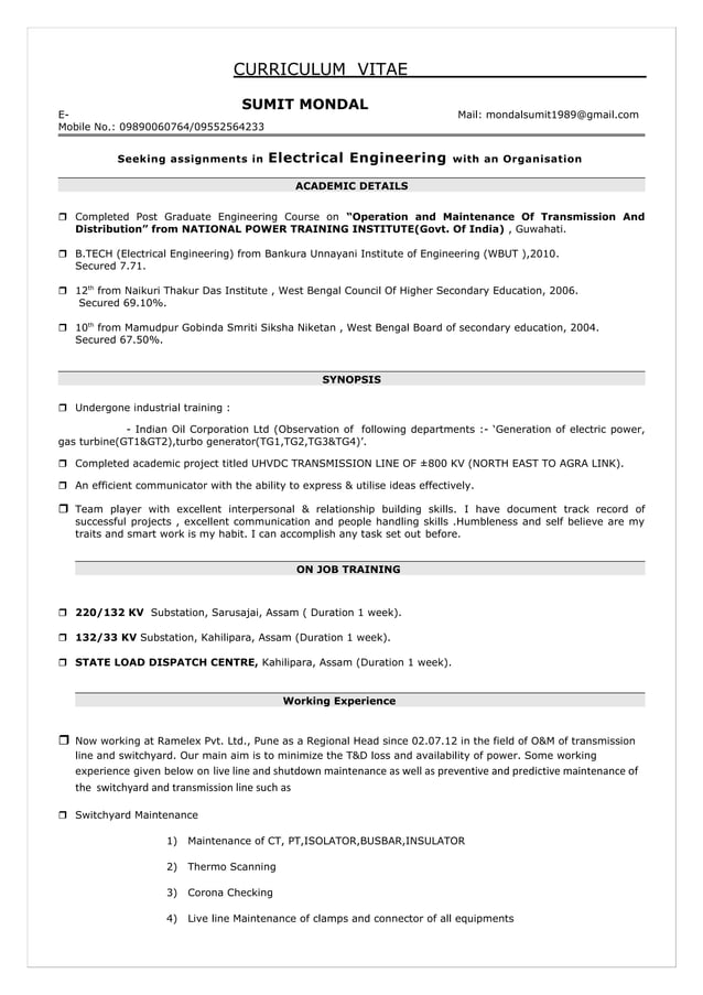 Resume Sumit Mondal Pdf 