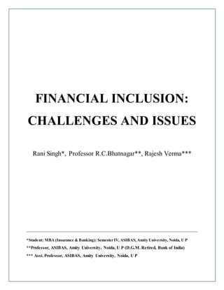 Rani Singh-Financial Inclusion Issues and Challenges | PDF