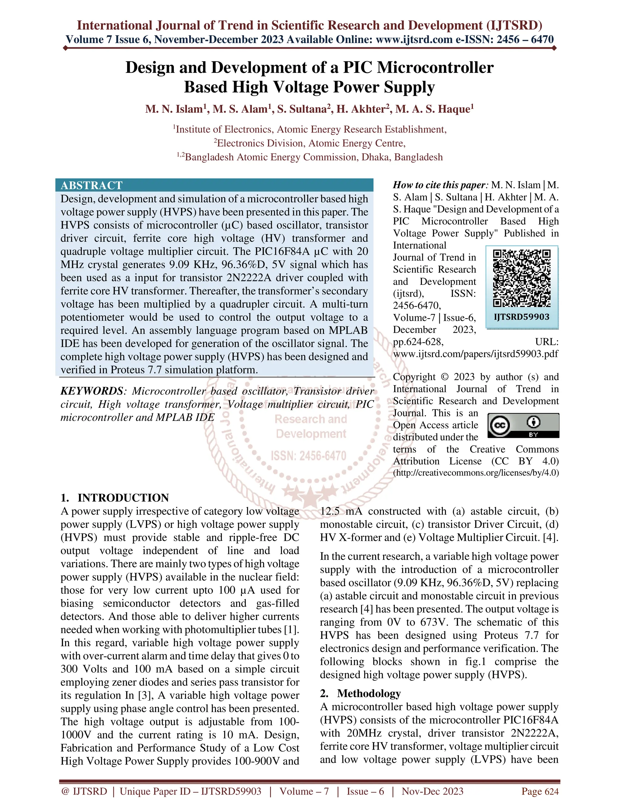 Design and Development of a PIC Microcontroller Based High Voltage Power Supply | PDF