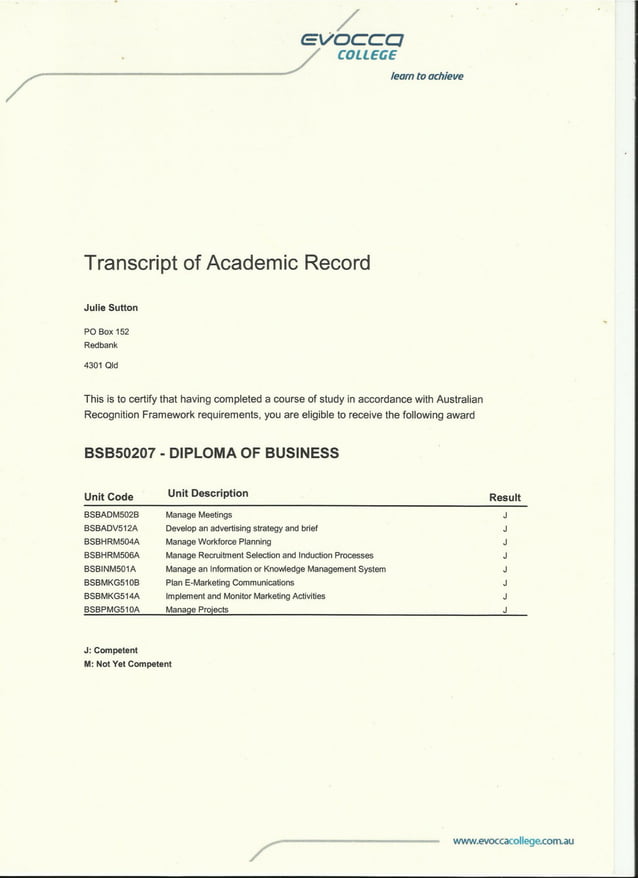 Business of diploma academic record | PDF