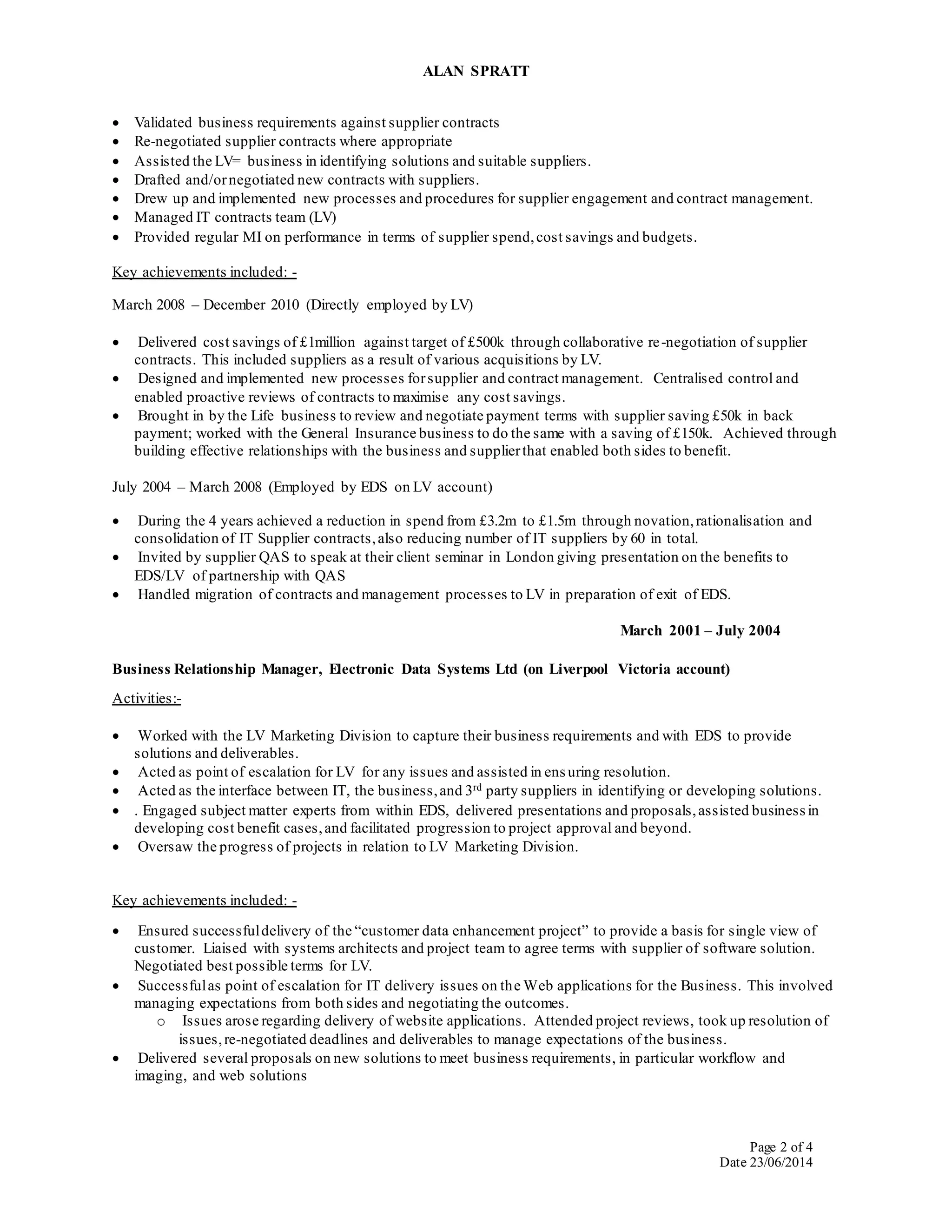 Alan_Spratt_CV June 2014 | PDF