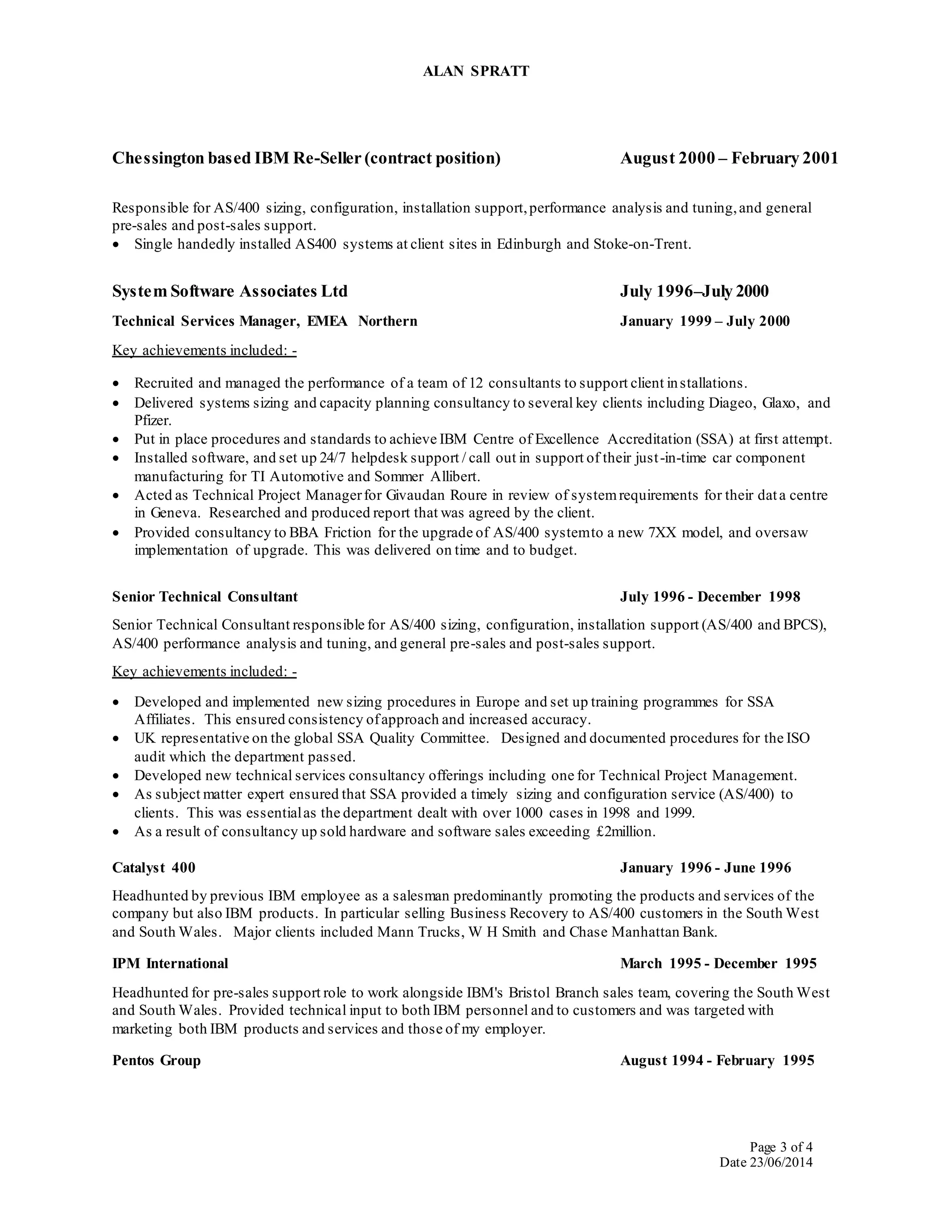 Alan_Spratt_CV June 2014 | PDF