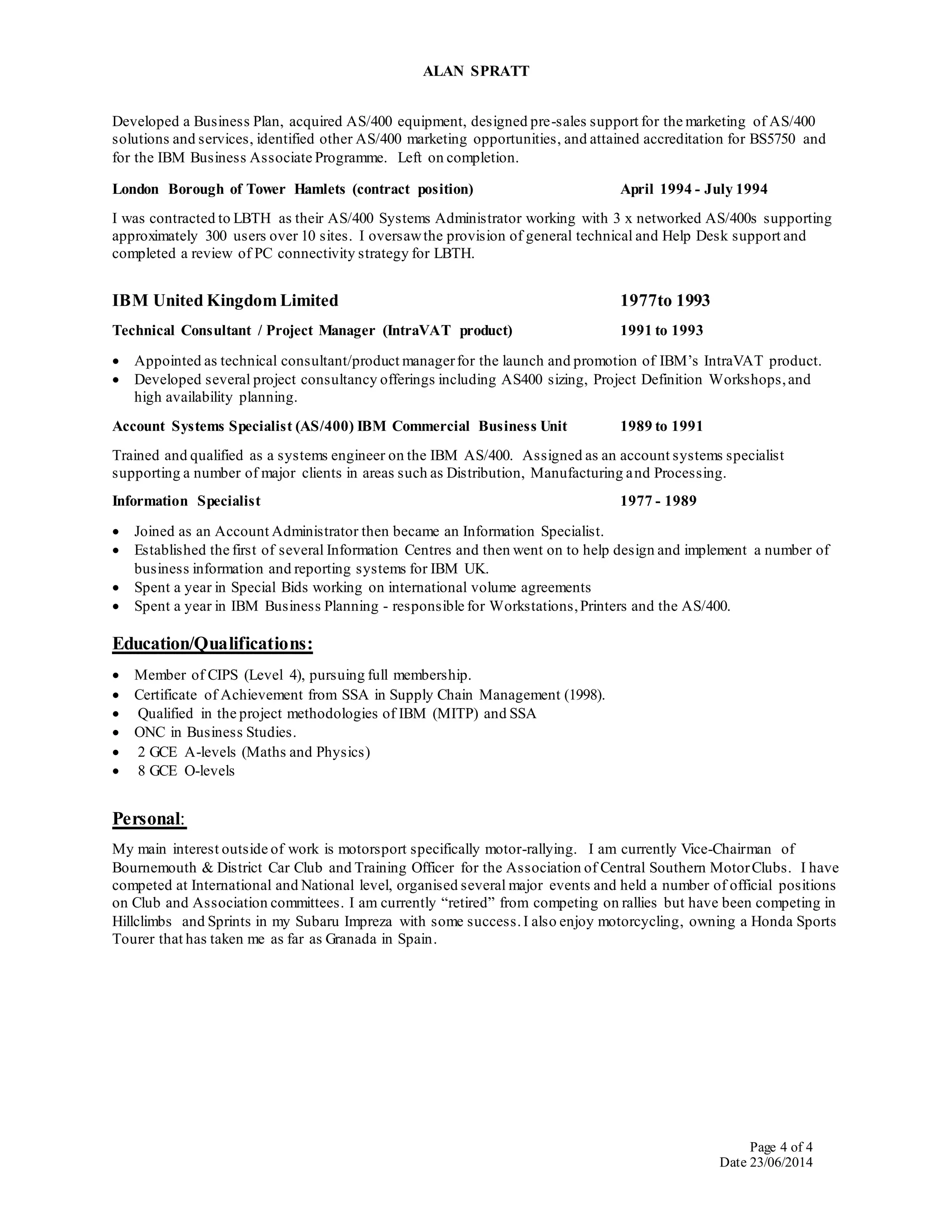 Alan_Spratt_CV June 2014 | PDF