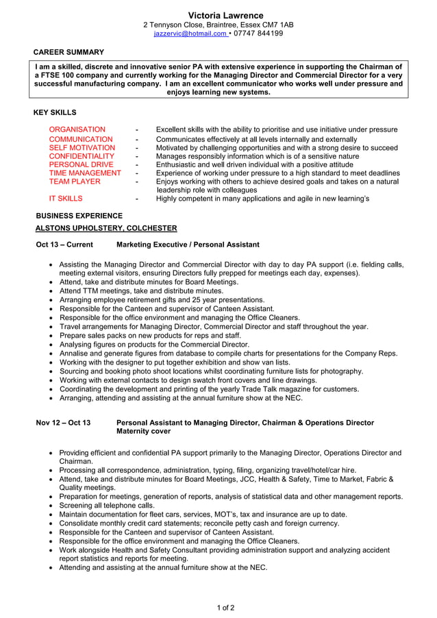 Victoria Lawrence - CV | PDF | Business Accounting & Finance | Business