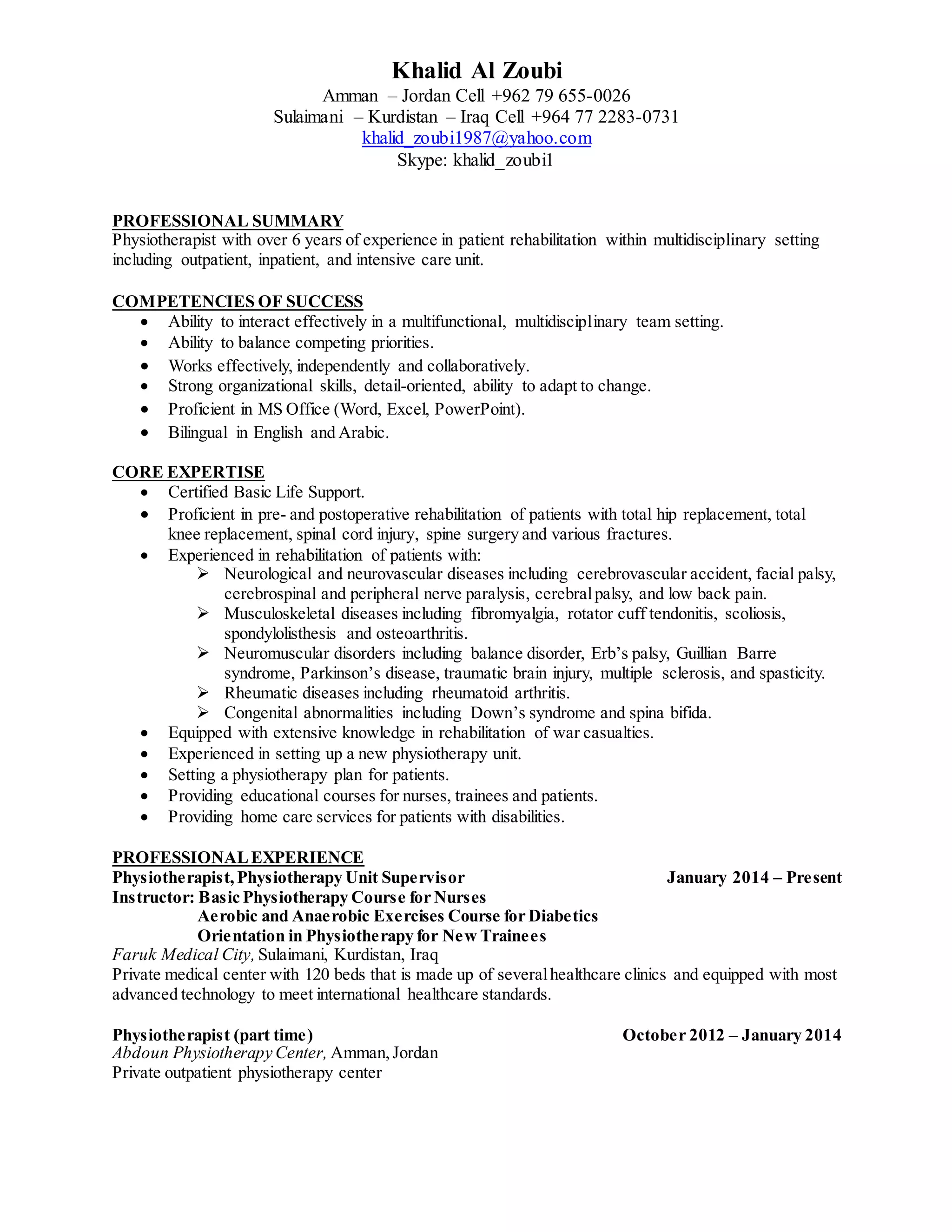 khalid-cv-Physiotherapist | DOCX | Physical Therapy | Wellness