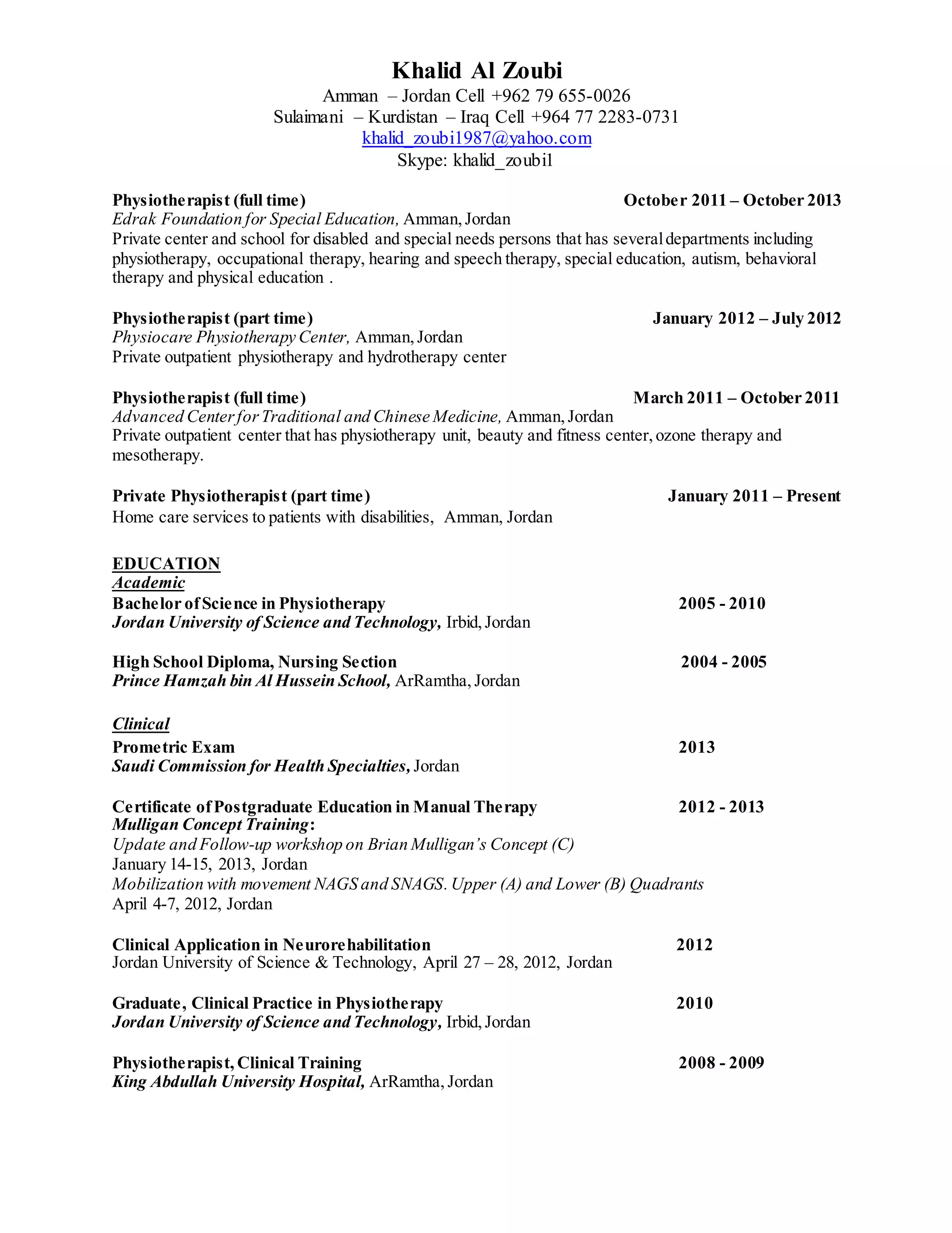 khalid-cv-Physiotherapist | DOCX | Physical Therapy | Wellness