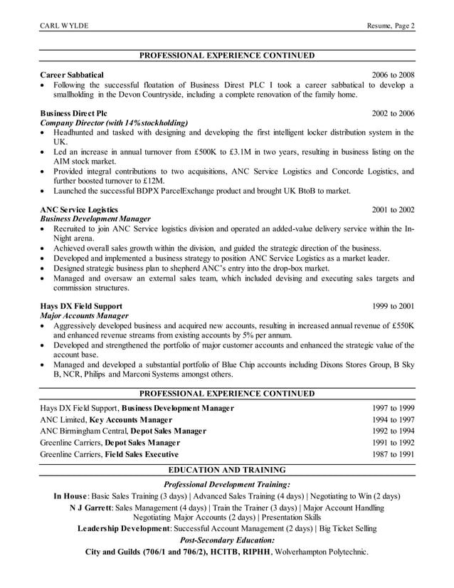 carl wylde resume | DOCX | Sales | Business