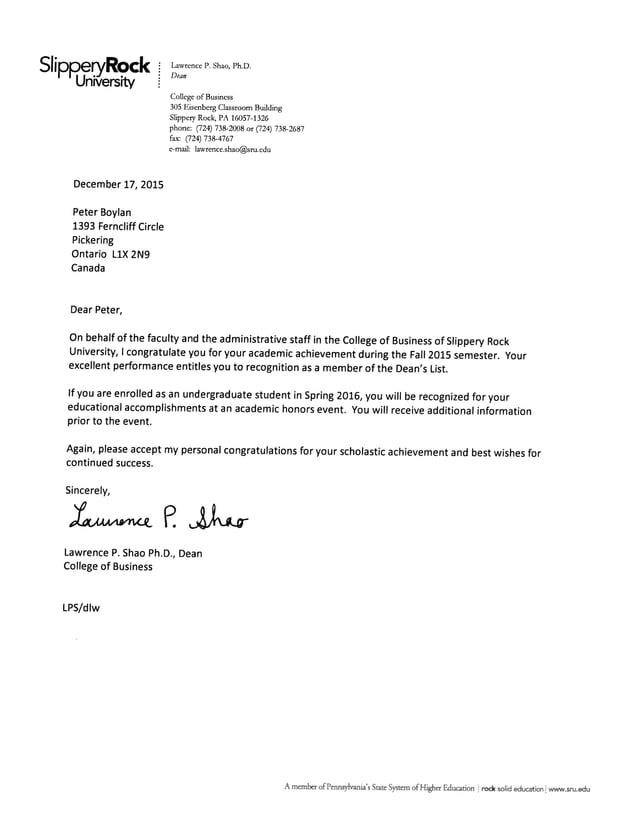 Peter Dean's List Letter SRU | PDF