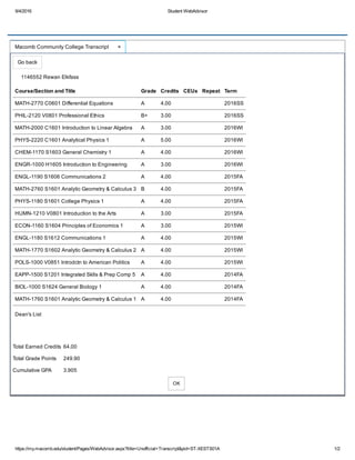 MCC unofficial transcript | PDF | Physics | Science
