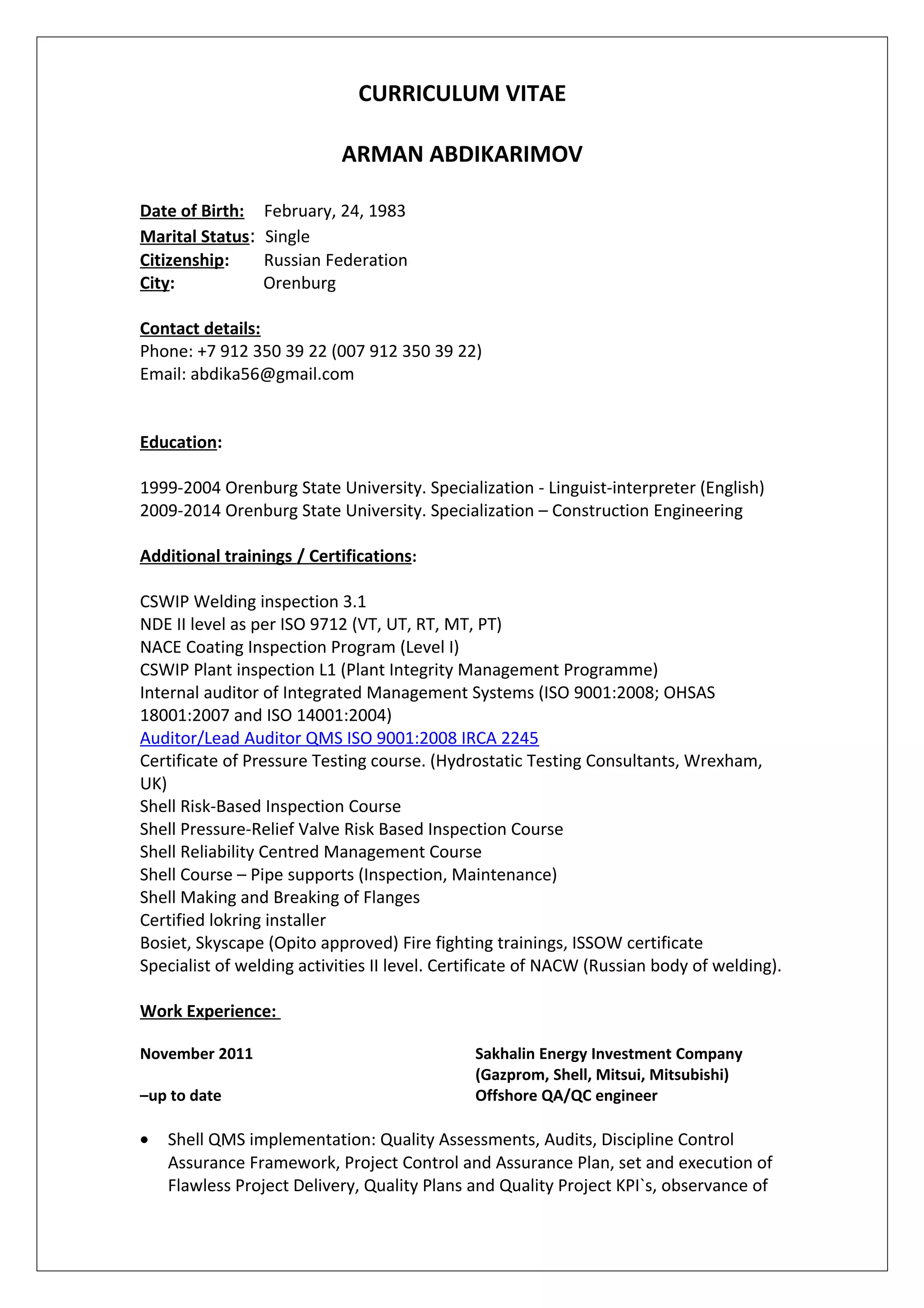 QA-QC Welding,Corrosion,Plant inspector | DOC