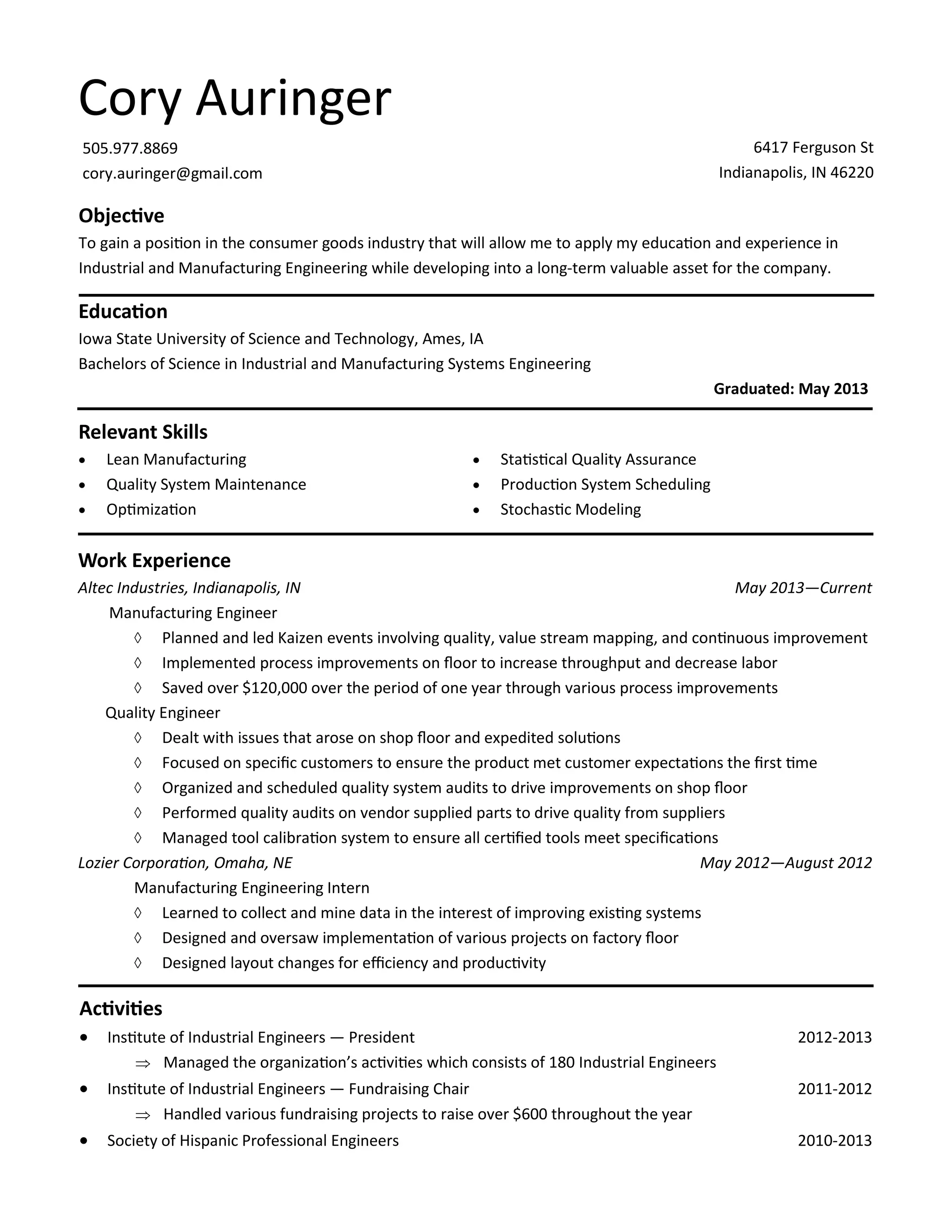 Cory.Auringer.Resume.Spring2016 | PDF